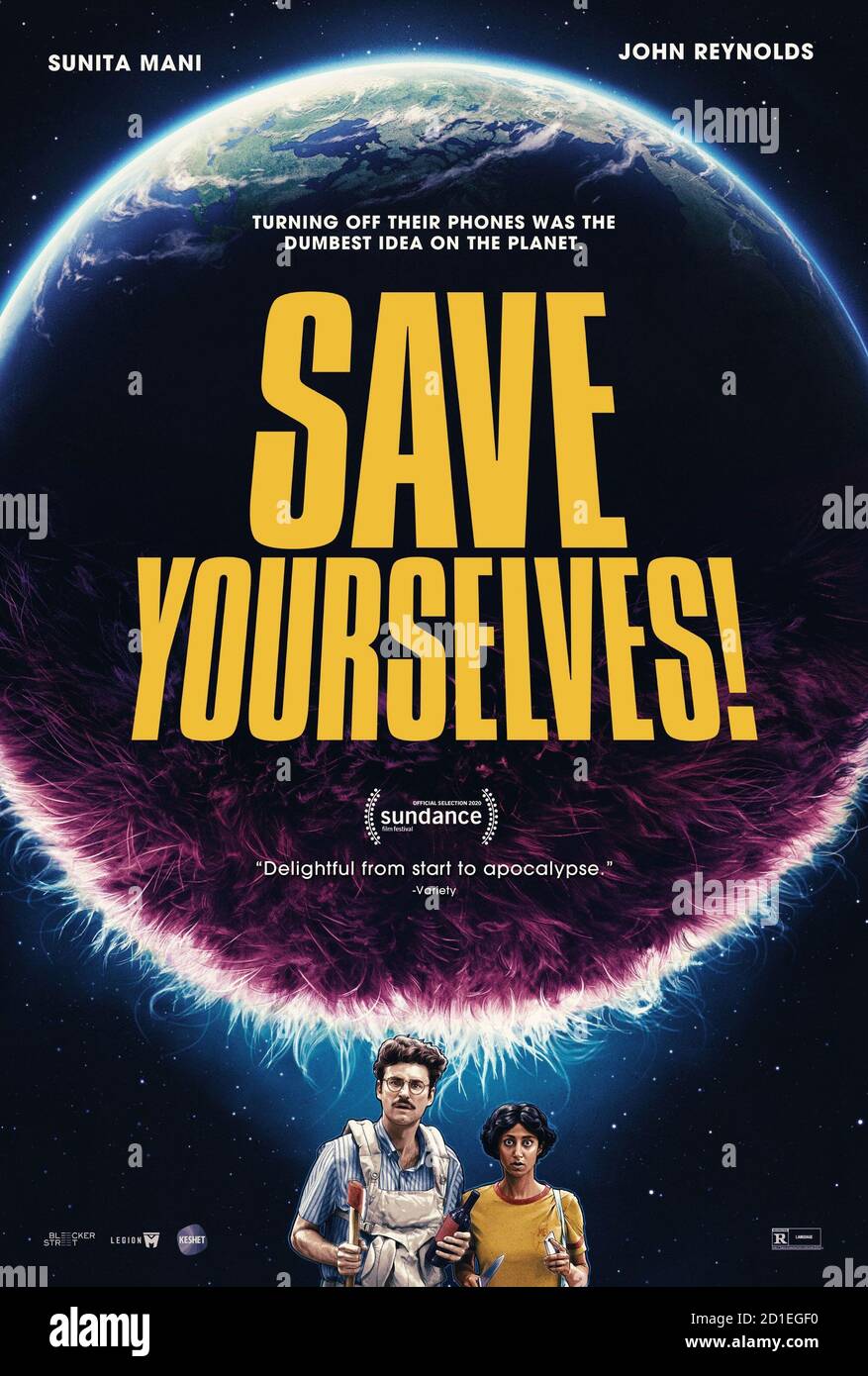 SAVE YOURSELVES!, US poster, from left: John Reynolds, Sunita Mani ...