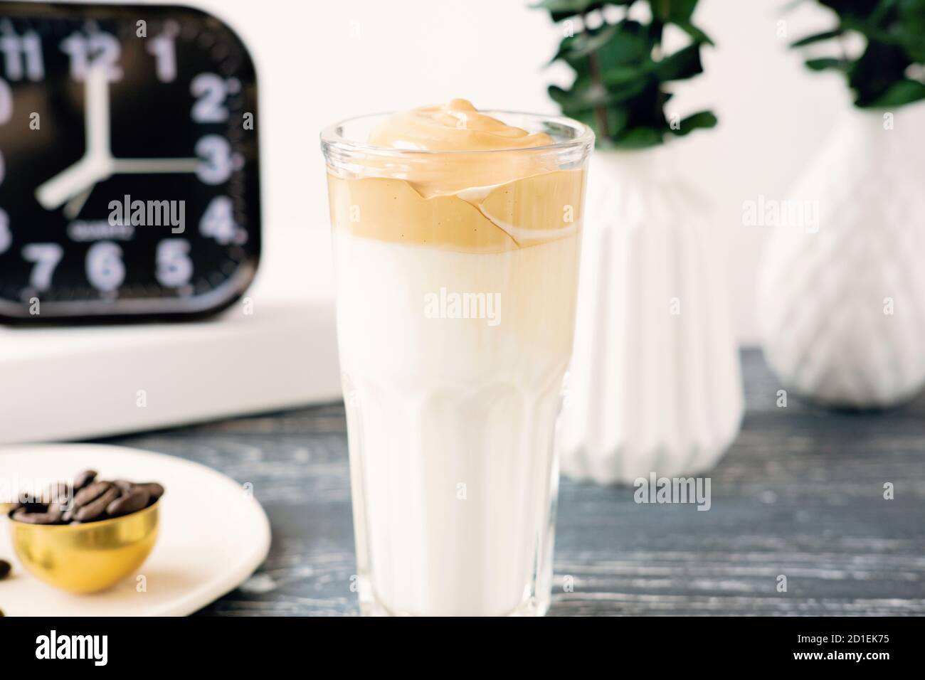 Iced frothy Dalgona Coffee, a trendy fluffy creamy whipped coffee ...