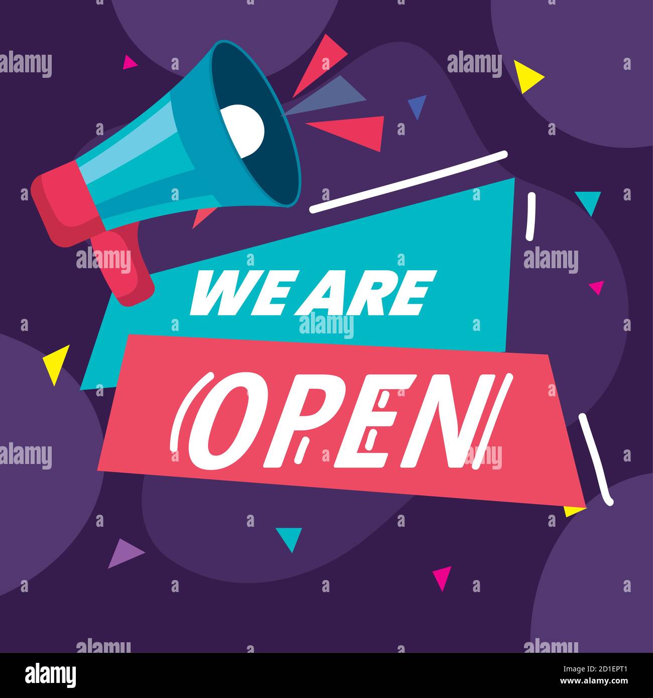 banner, lettering we are open with megaphone Stock Vector Image & Art ...