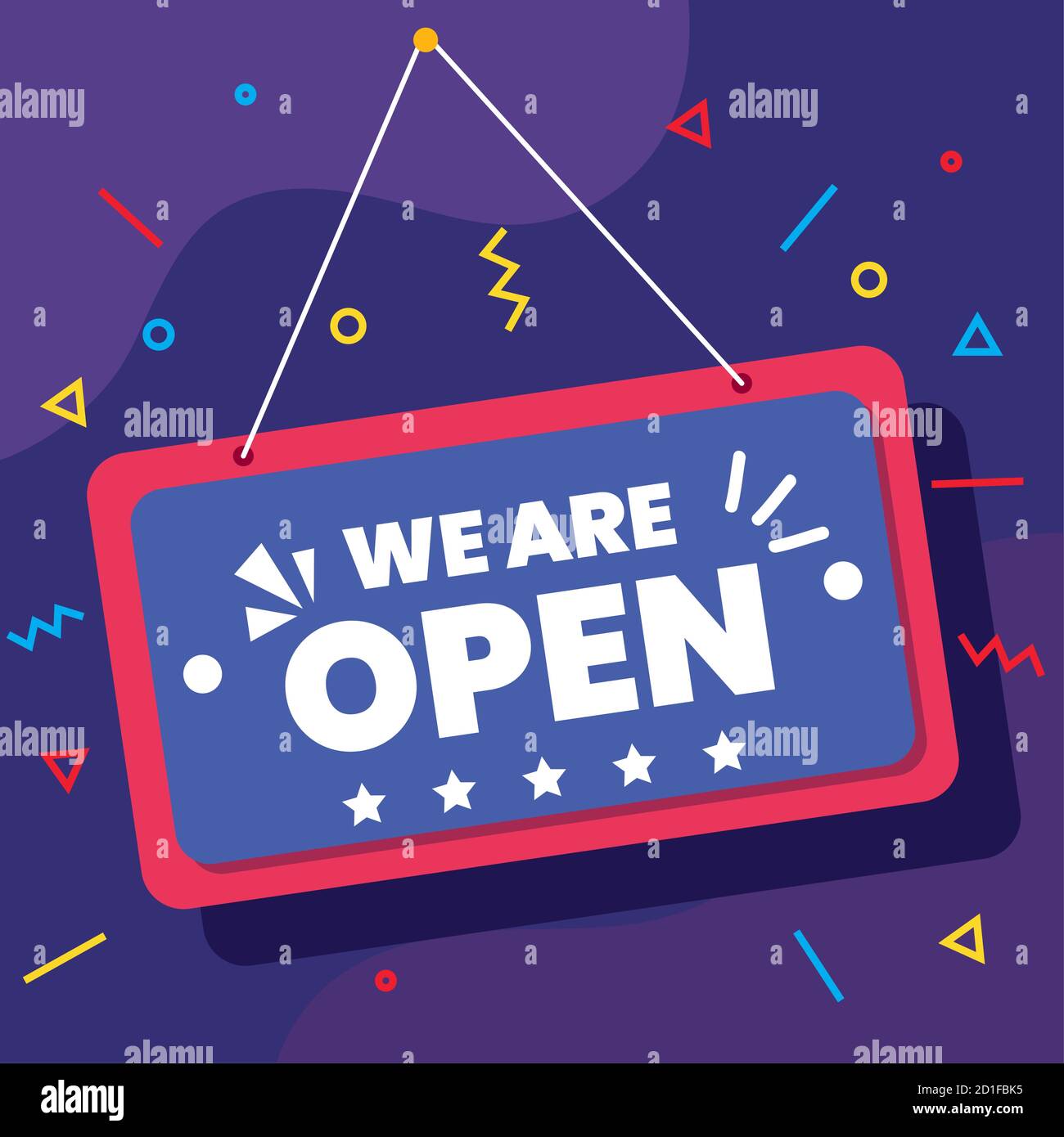 we are open, label hanging on purple background Stock Vector Image ...