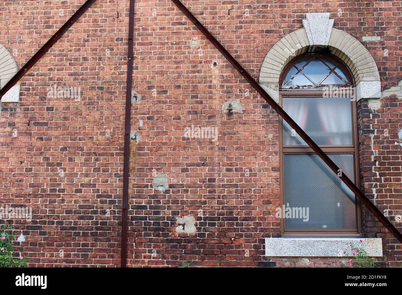 Closeup of bricks and window of old colonial building around Moji ...