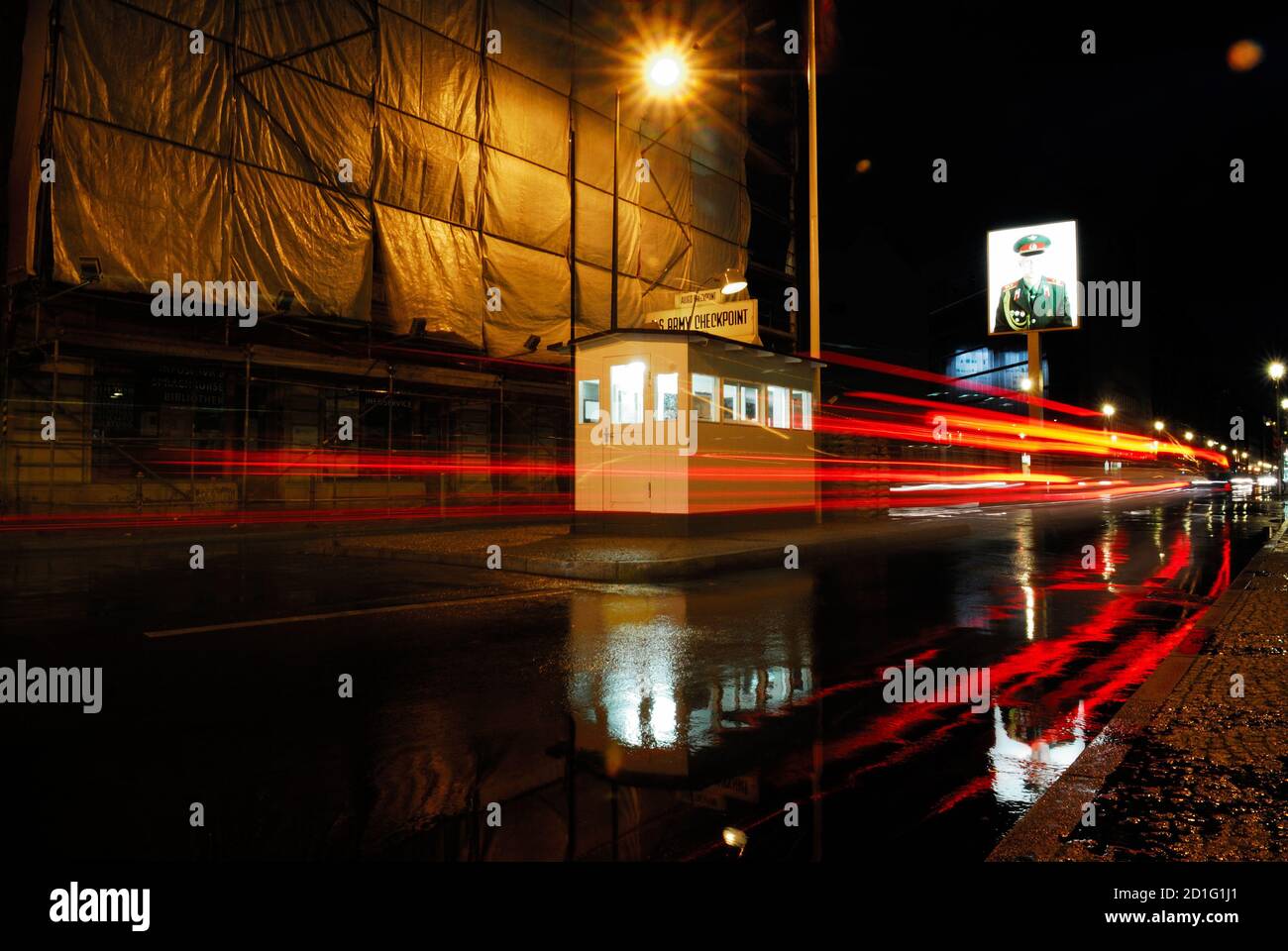 Checkpoint Charlie in the evening, Friedrichstrasse, night, wall ...