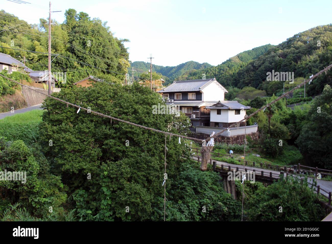 Shimenawa rope hanging in the middle of bridge in Asuka, Nara, Japan ...