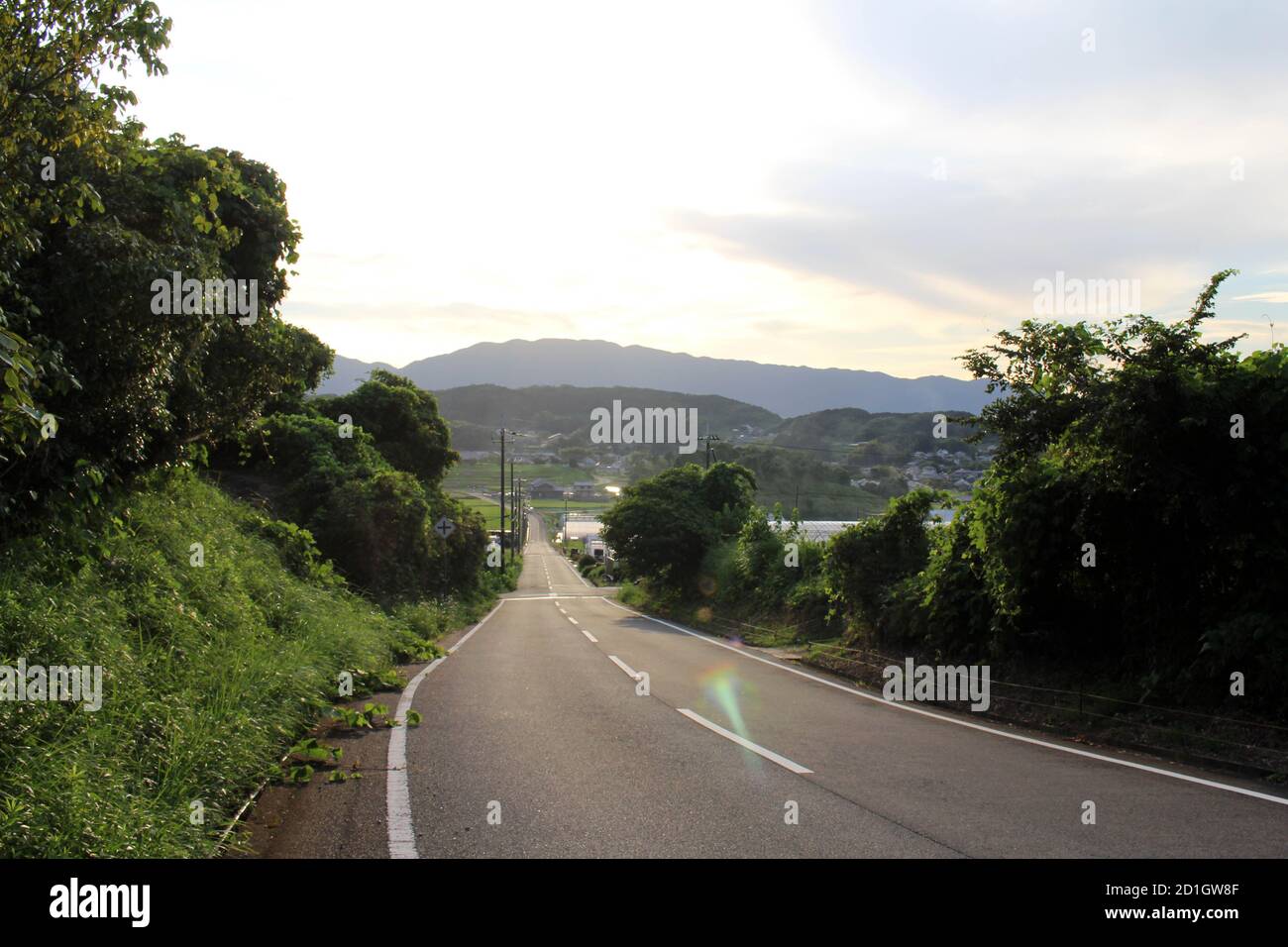 Country road and sunset with mountains as background in Asuka, Japan ...