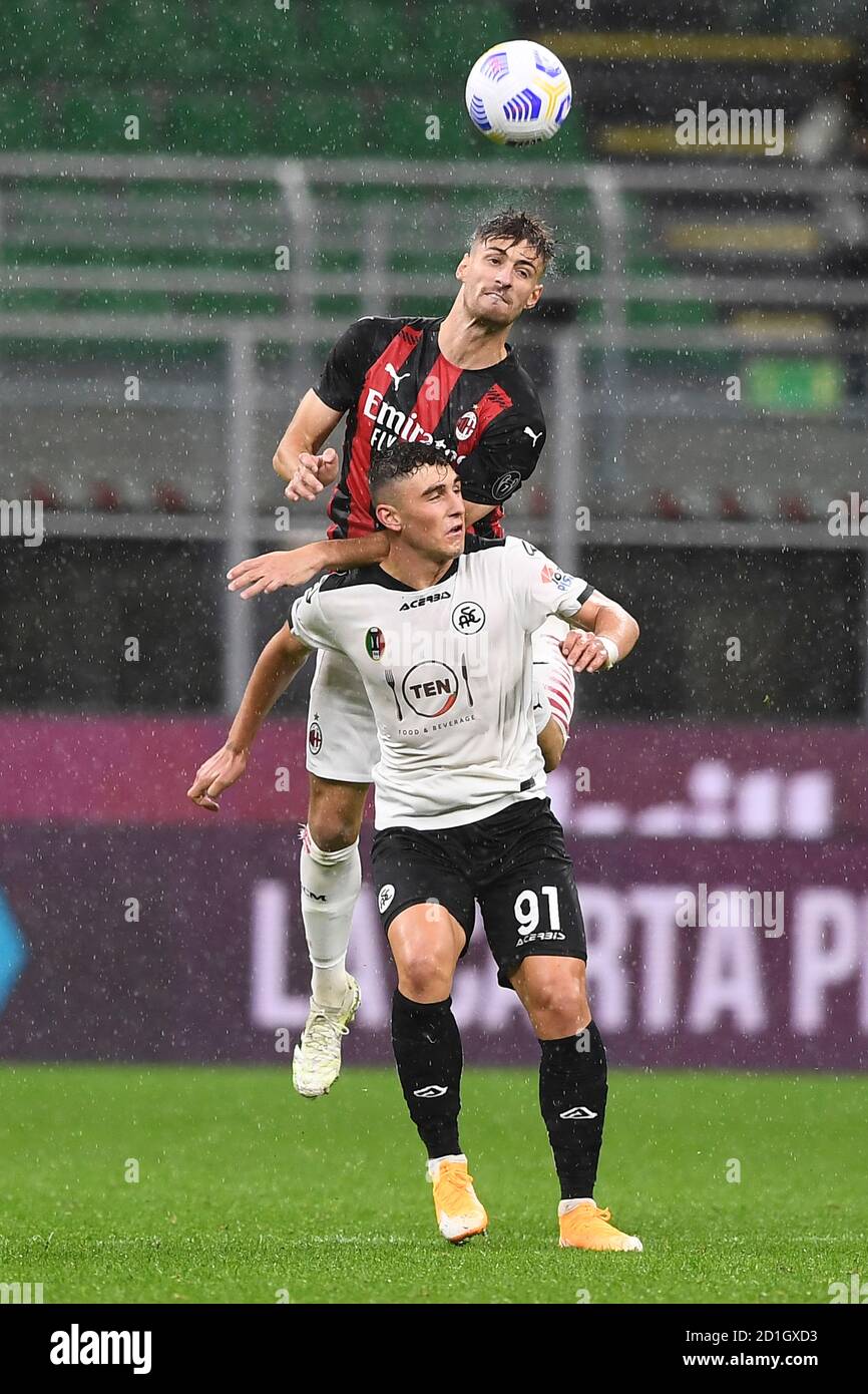 Matteo Gabbia (Milan) Roberto Piccoli (Spezia) during the Italian Serie ...