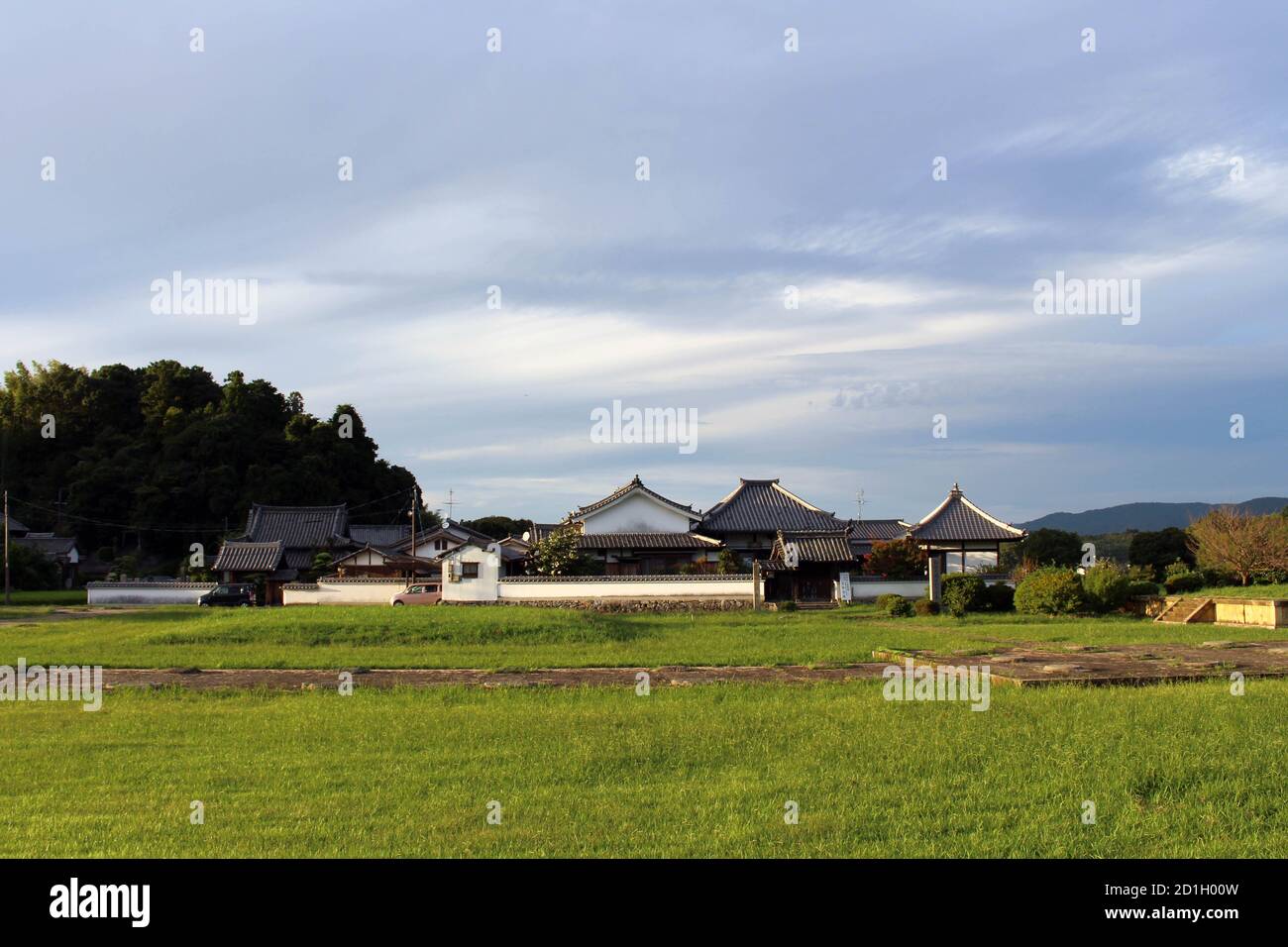 Green field and traditional house in a village of Asuka. Taken in ...