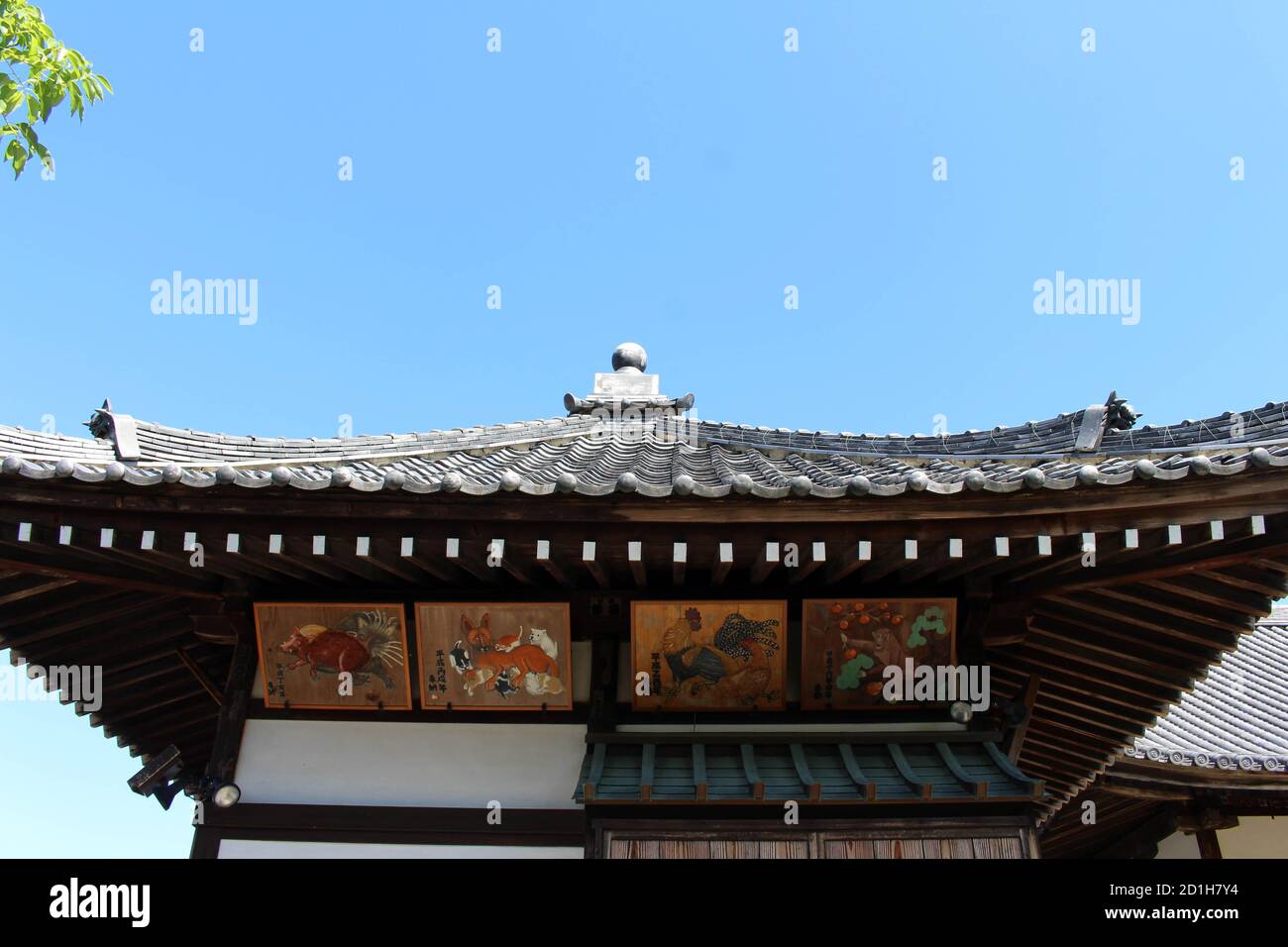 Roof and paintings of Asukadera Temple in Asuka. Taken in September ...