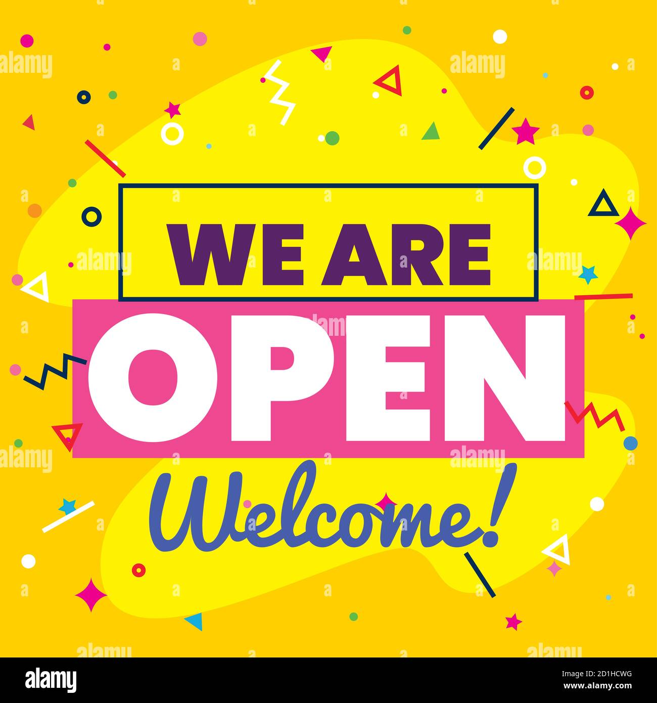 banner, lettering we are open welcome on yellow background Stock Vector ...