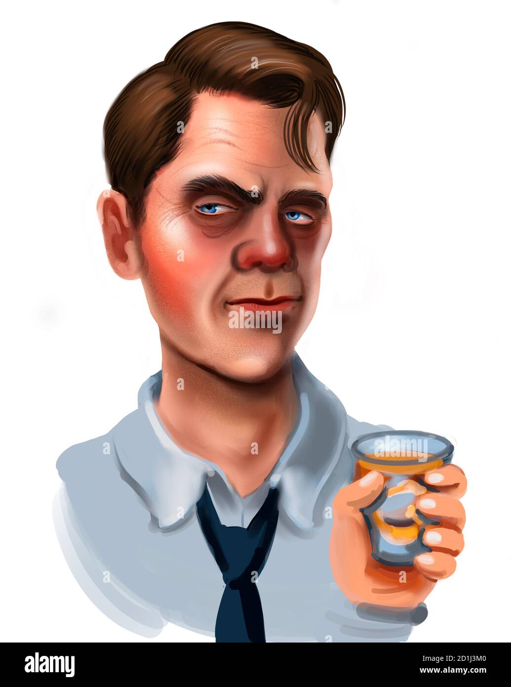 Alcoholic man with a glass of whiskey. Digital illustration Stock Photo ...