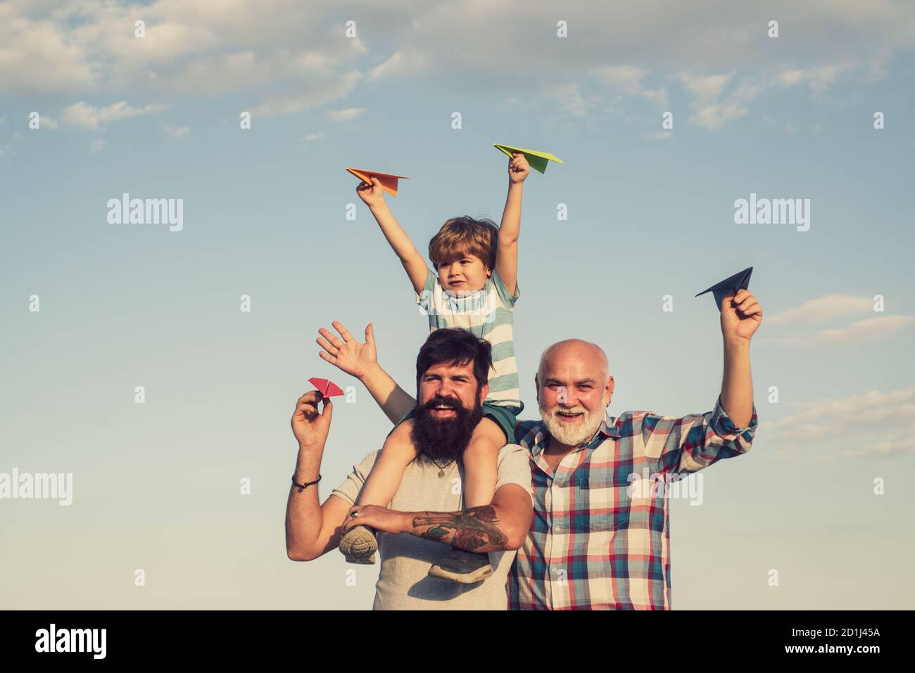 Men generation. Men in different ages. Father and son enjoying outdoor ...