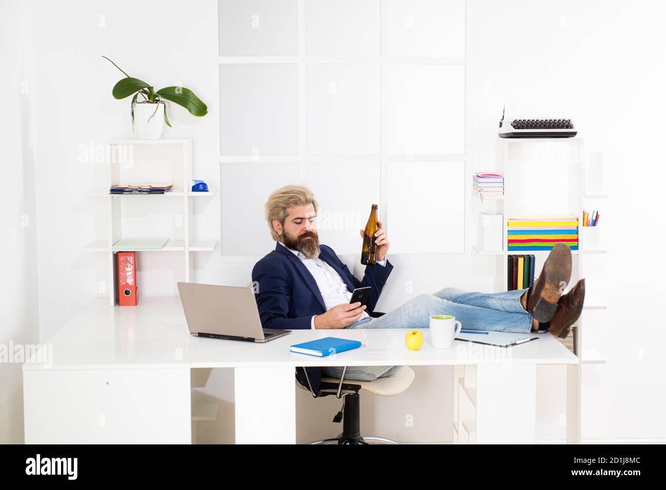 Sad office worker desperate about unfair dismissal losing job. Alcohol ...