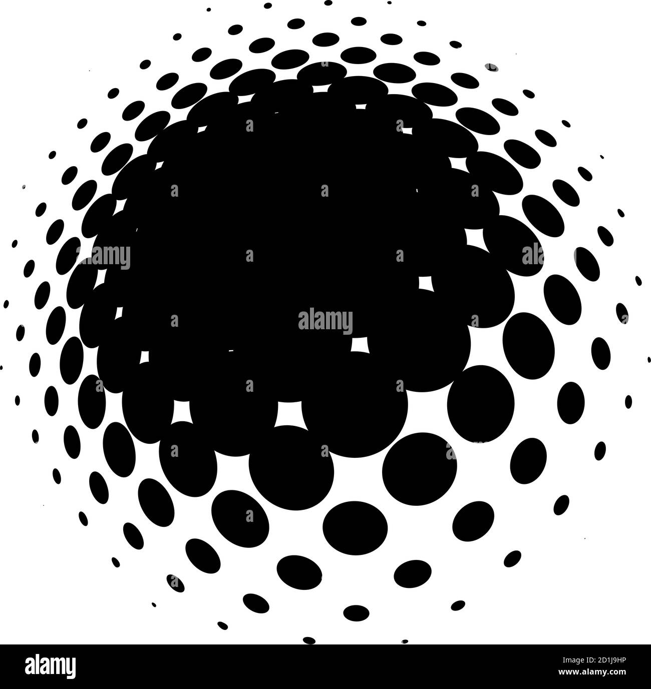 Spherical distortion halftone dots element. Orb, ball deform on bulge ...