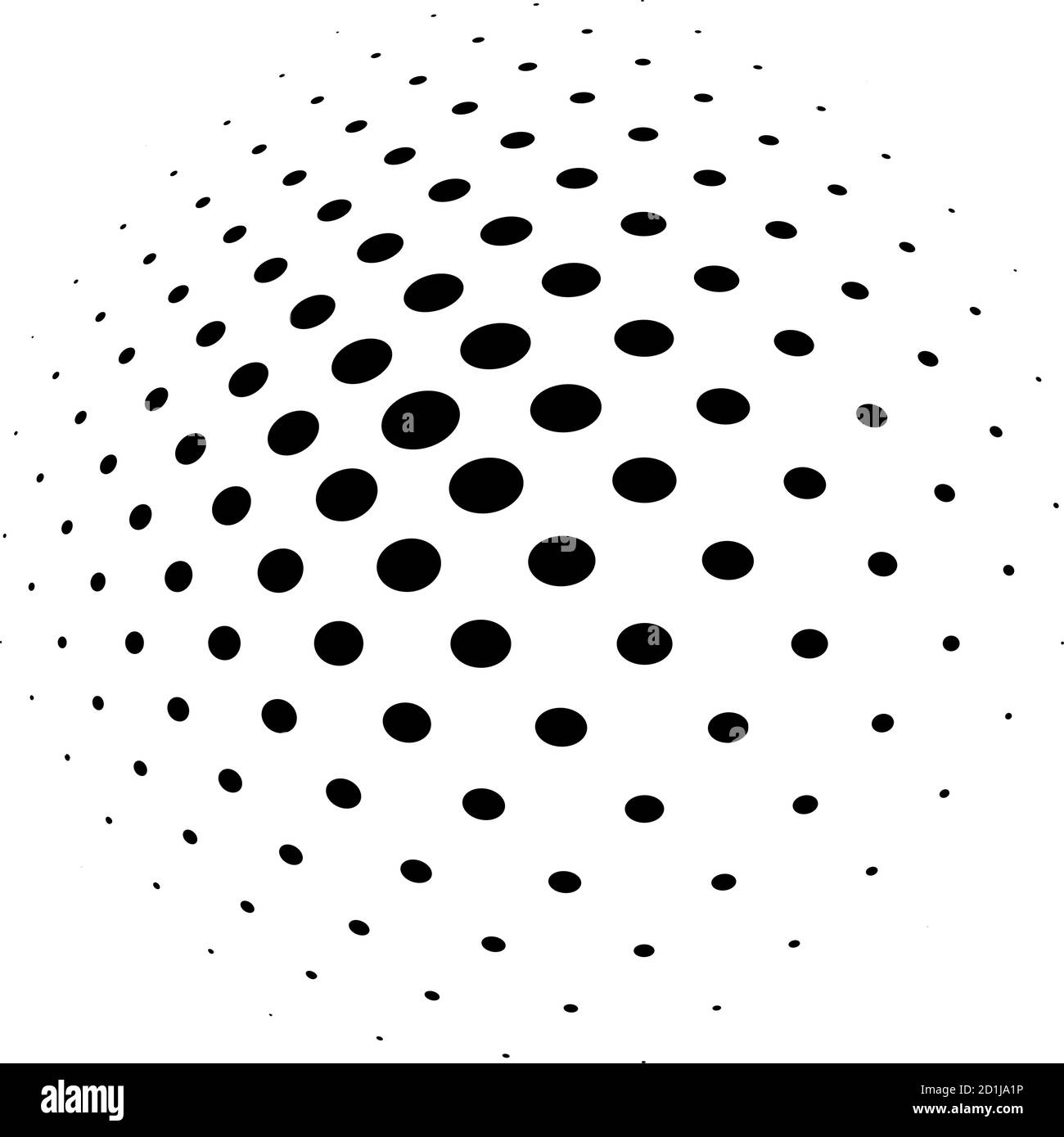 Spherical distortion halftone dots element. Orb, ball deform on bulge ...