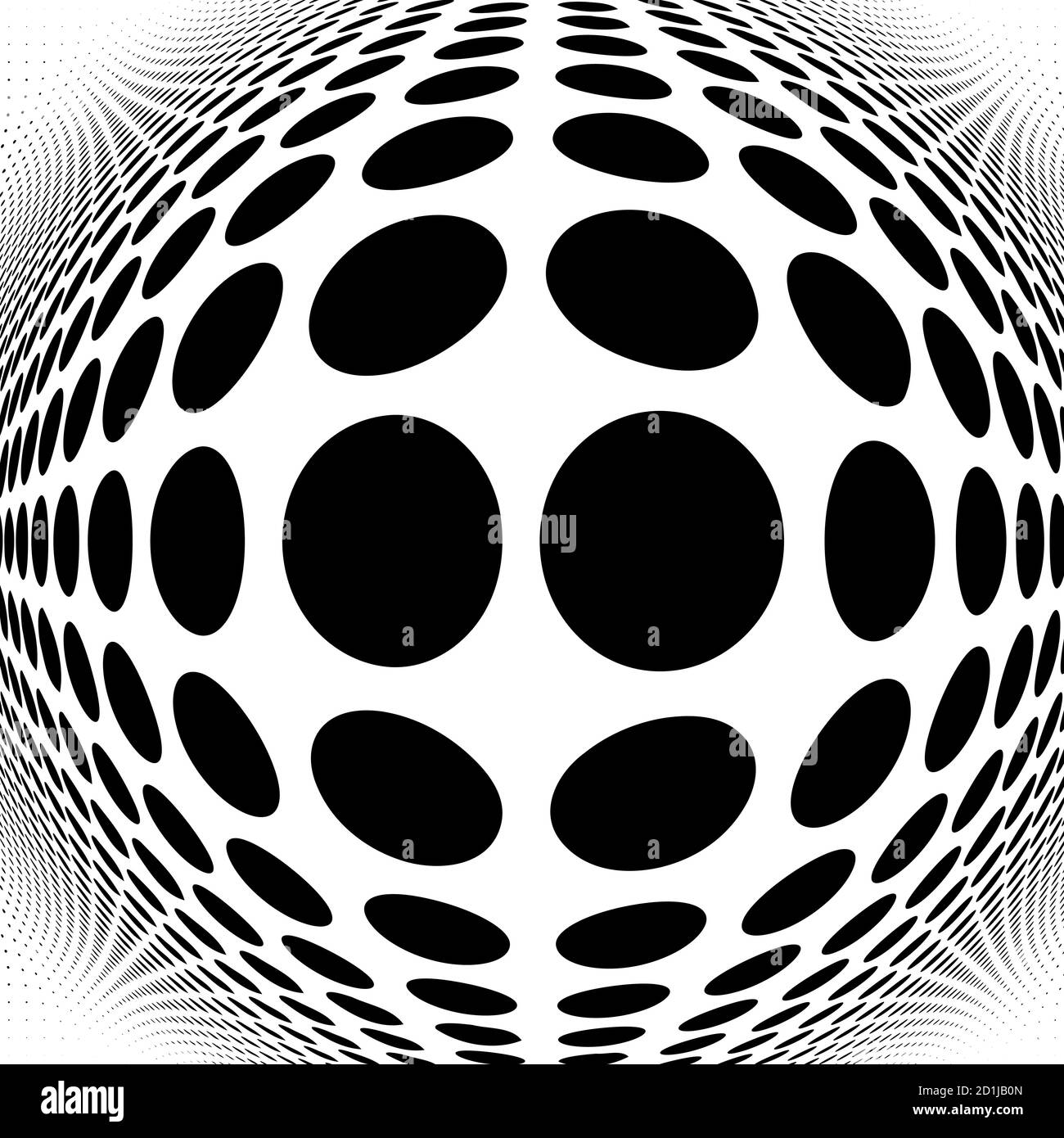Spherical distortion halftone dots element. Orb, ball deform on bulge ...