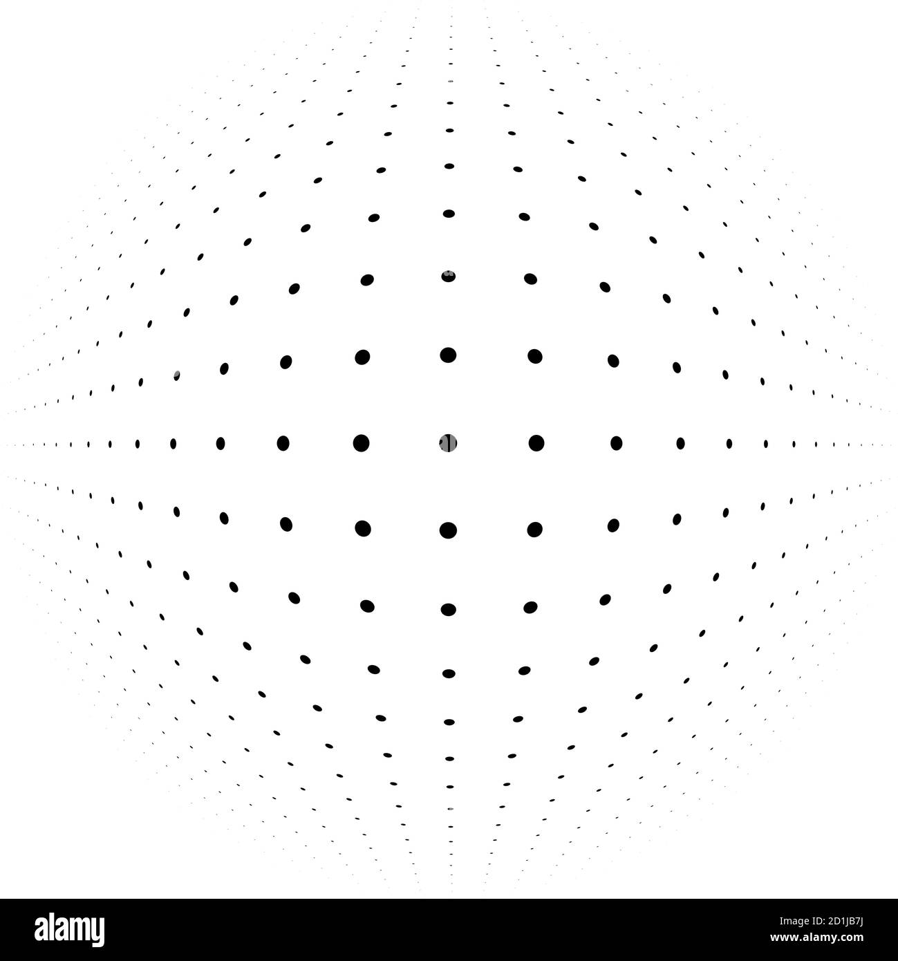 Spherical distortion halftone dots element. Orb, ball deform on bulge ...