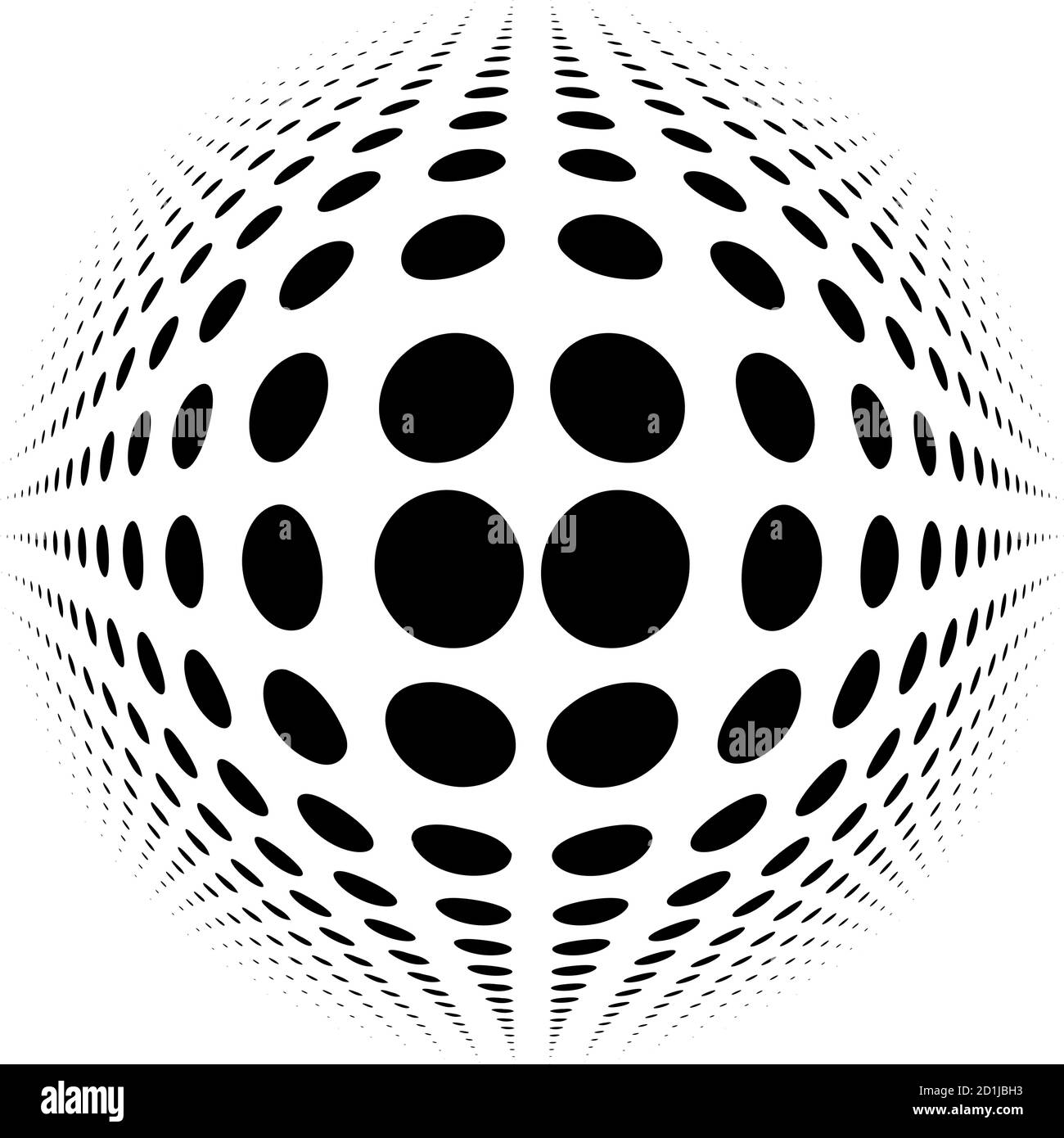 Spherical distortion halftone dots element. Orb, ball deform on bulge ...