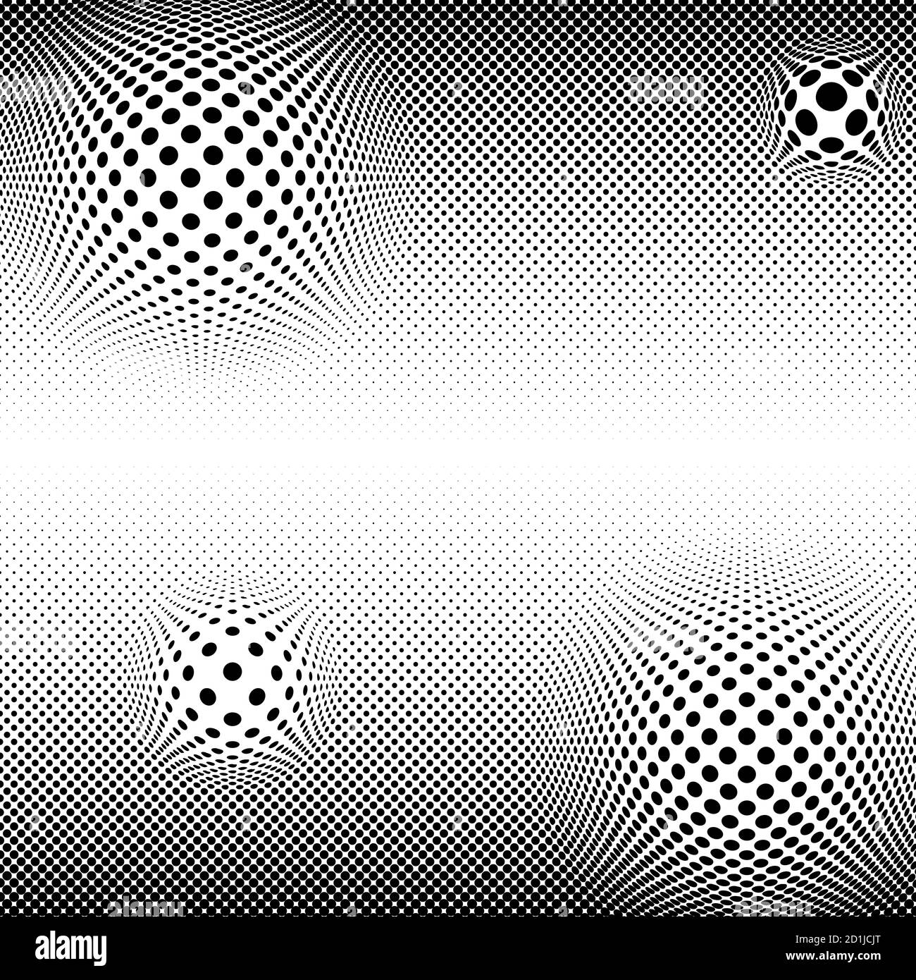 Spherical distortion halftone dots element. Orb, ball deform on bulge ...