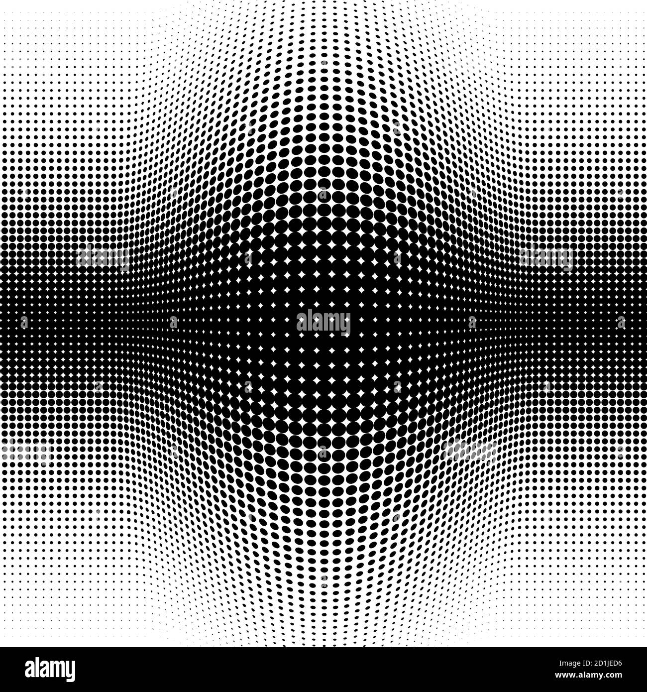 Spherical distortion halftone dots element. Orb, ball deform on bulge ...