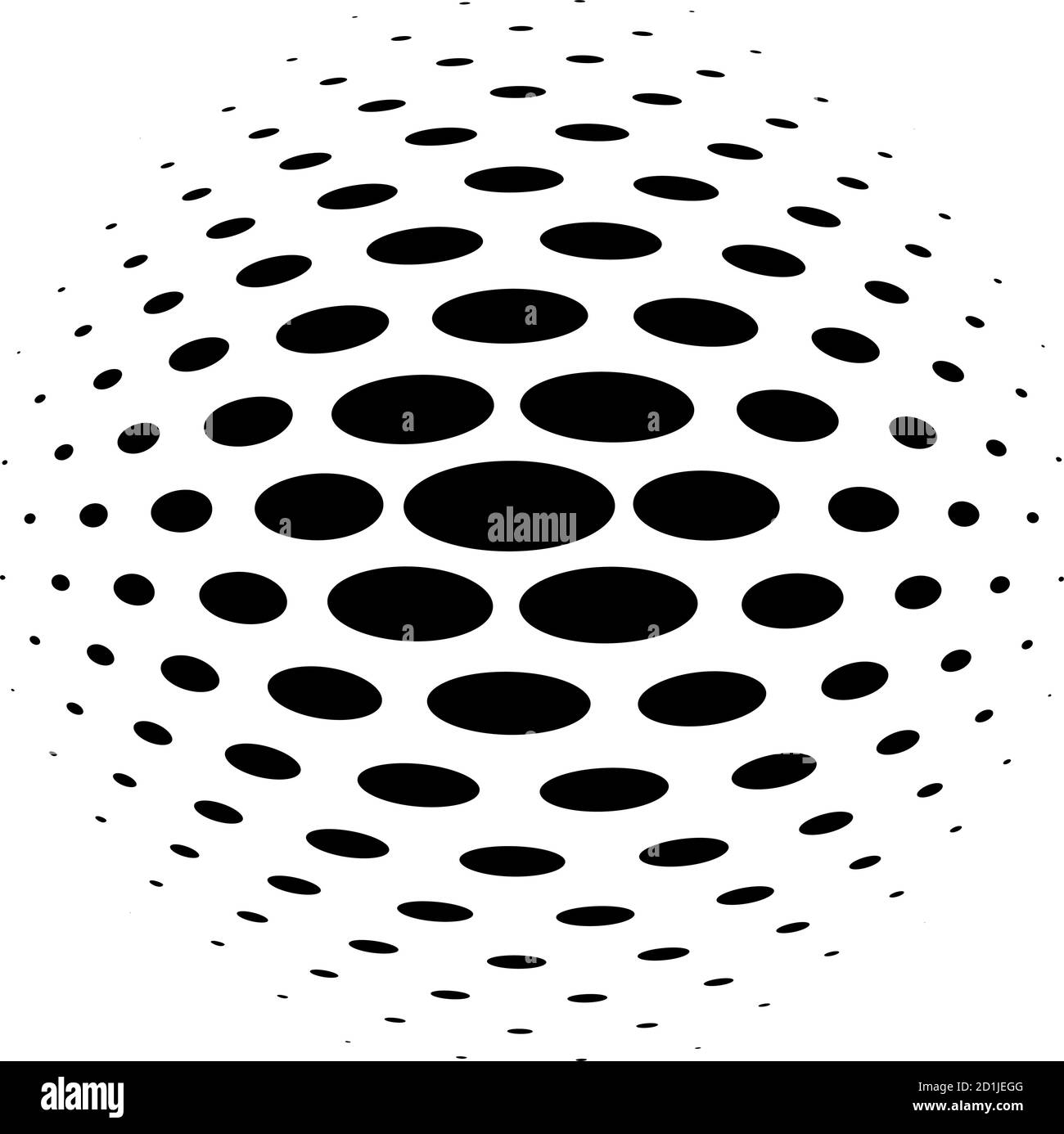 Spherical distortion halftone dots element. Orb, ball deform on bulge ...