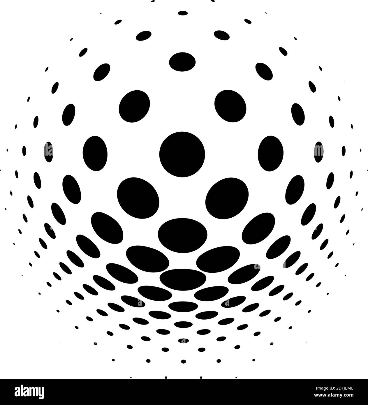 Spherical distortion halftone dots element. Orb, ball deform on bulge ...