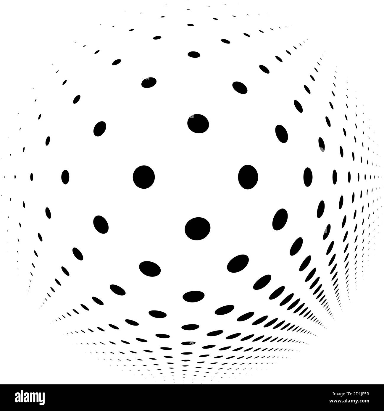 Spherical distortion halftone dots element. Orb, ball deform on bulge ...