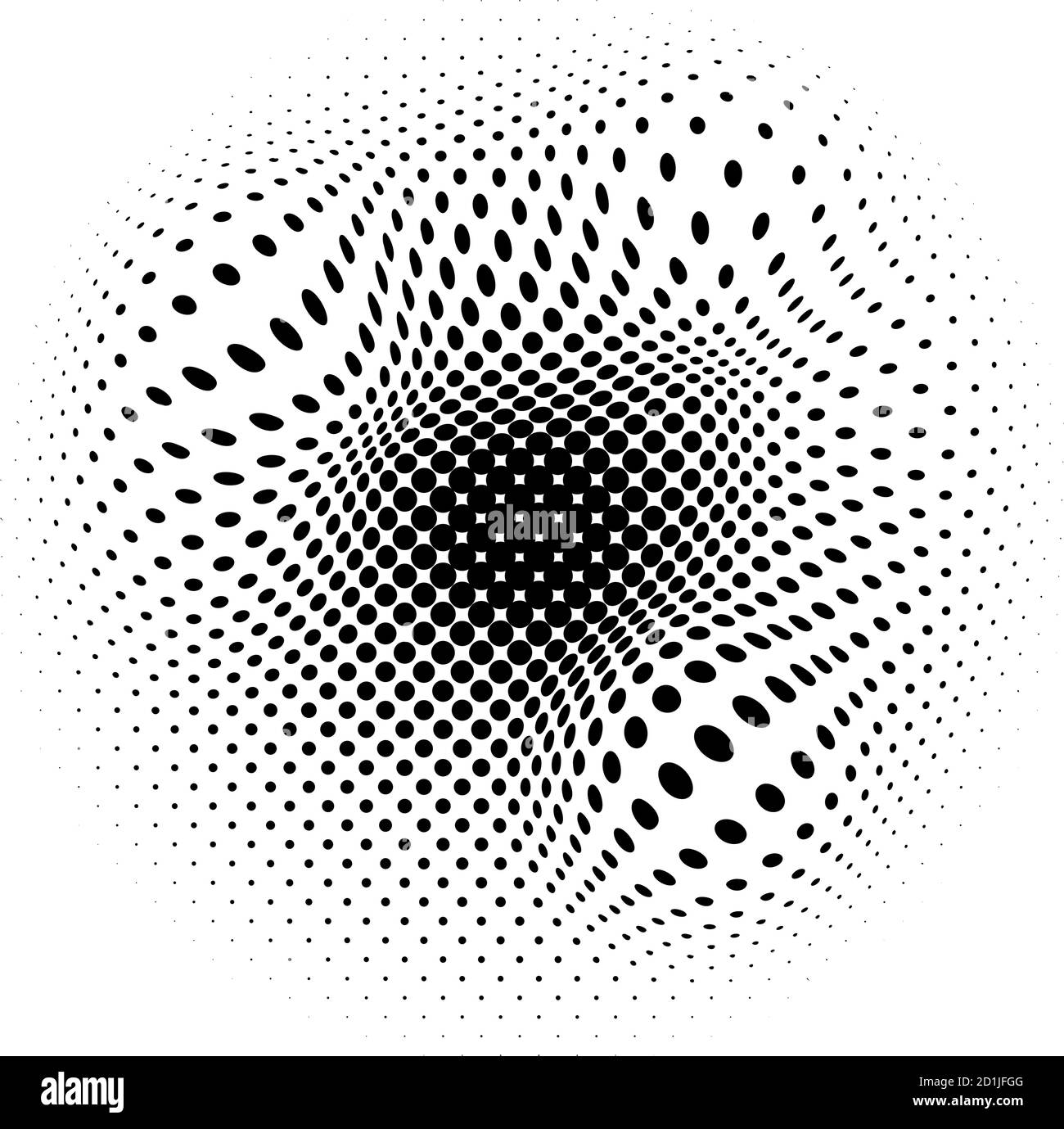 Spherical distortion halftone dots element. Orb, ball deform on bulge ...
