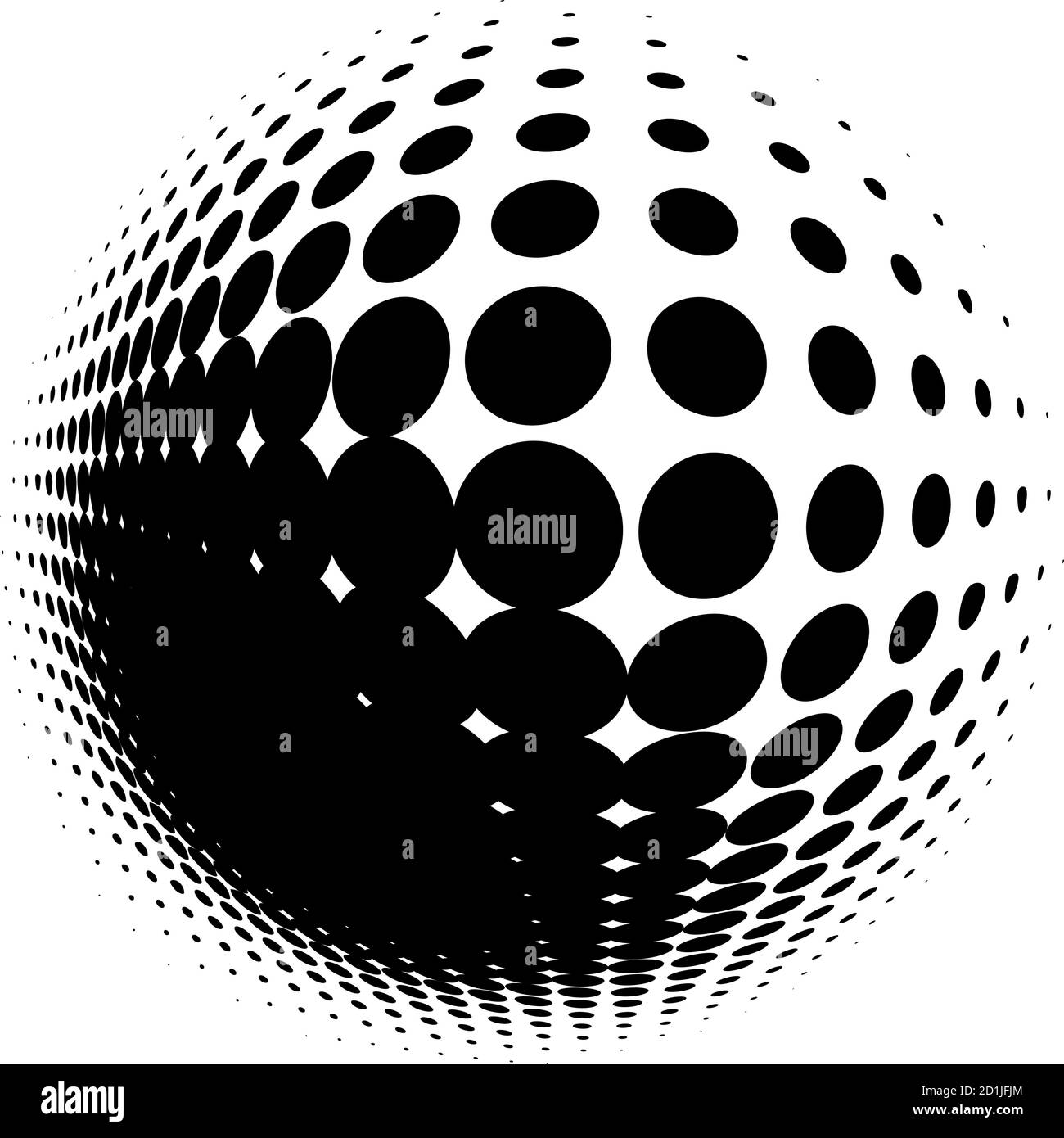 Spherical distortion halftone dots element. Orb, ball deform on bulge ...