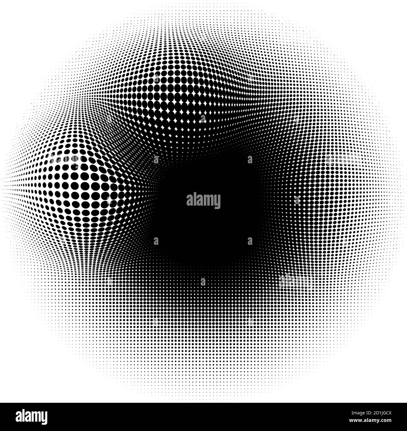 Spherical distortion halftone dots element. Orb, ball deform on bulge ...