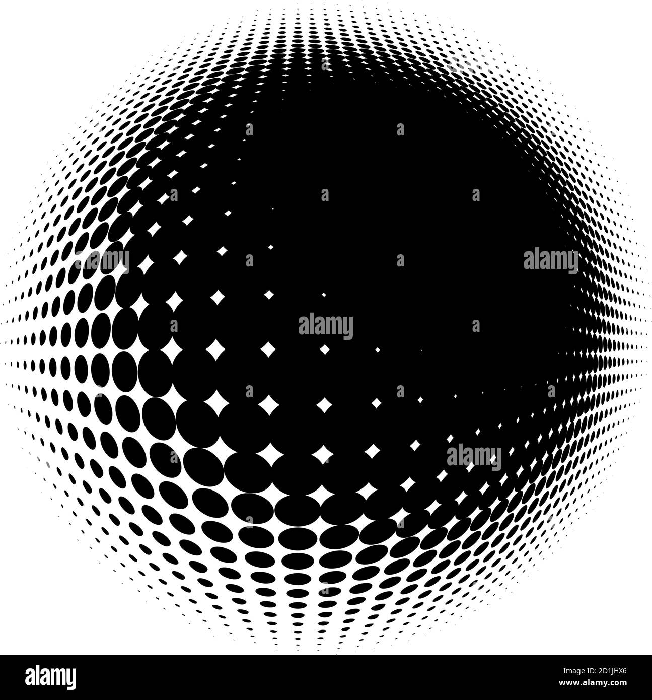 Spherical distortion halftone dots element. Orb, ball deform on bulge ...