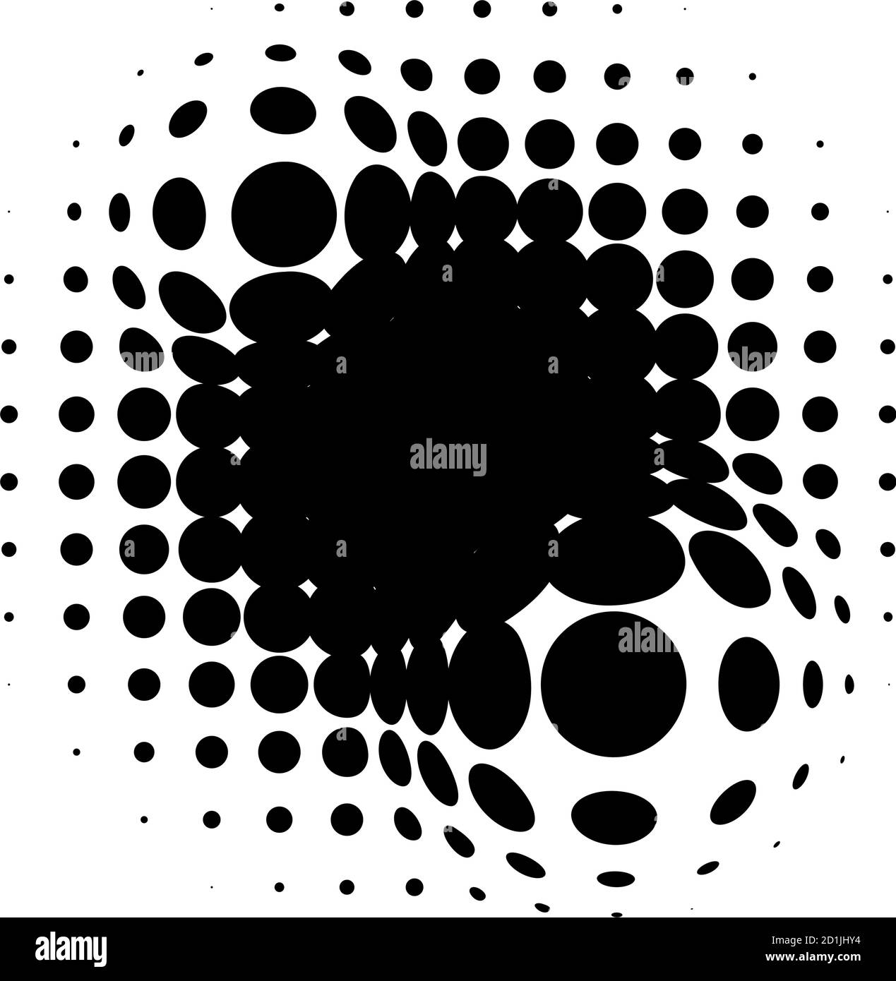 Spherical distortion halftone dots element. Orb, ball deform on bulge ...