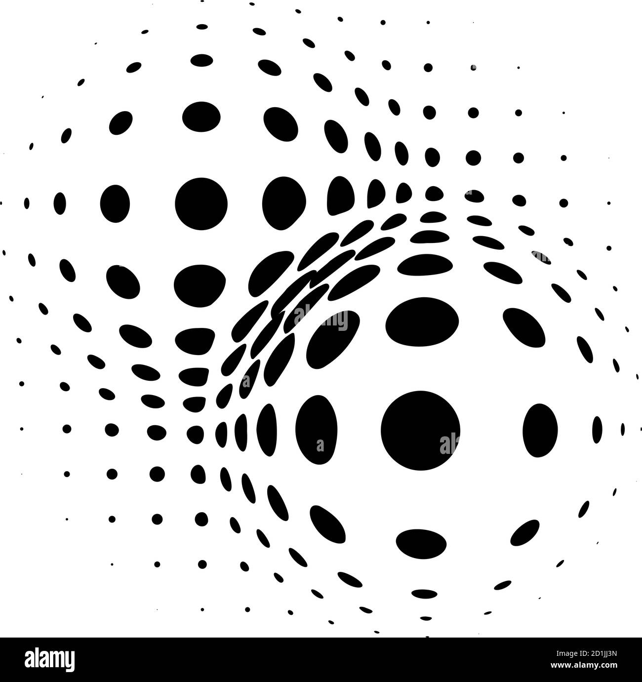 Spherical distortion halftone dots element. Orb, ball deform on bulge ...