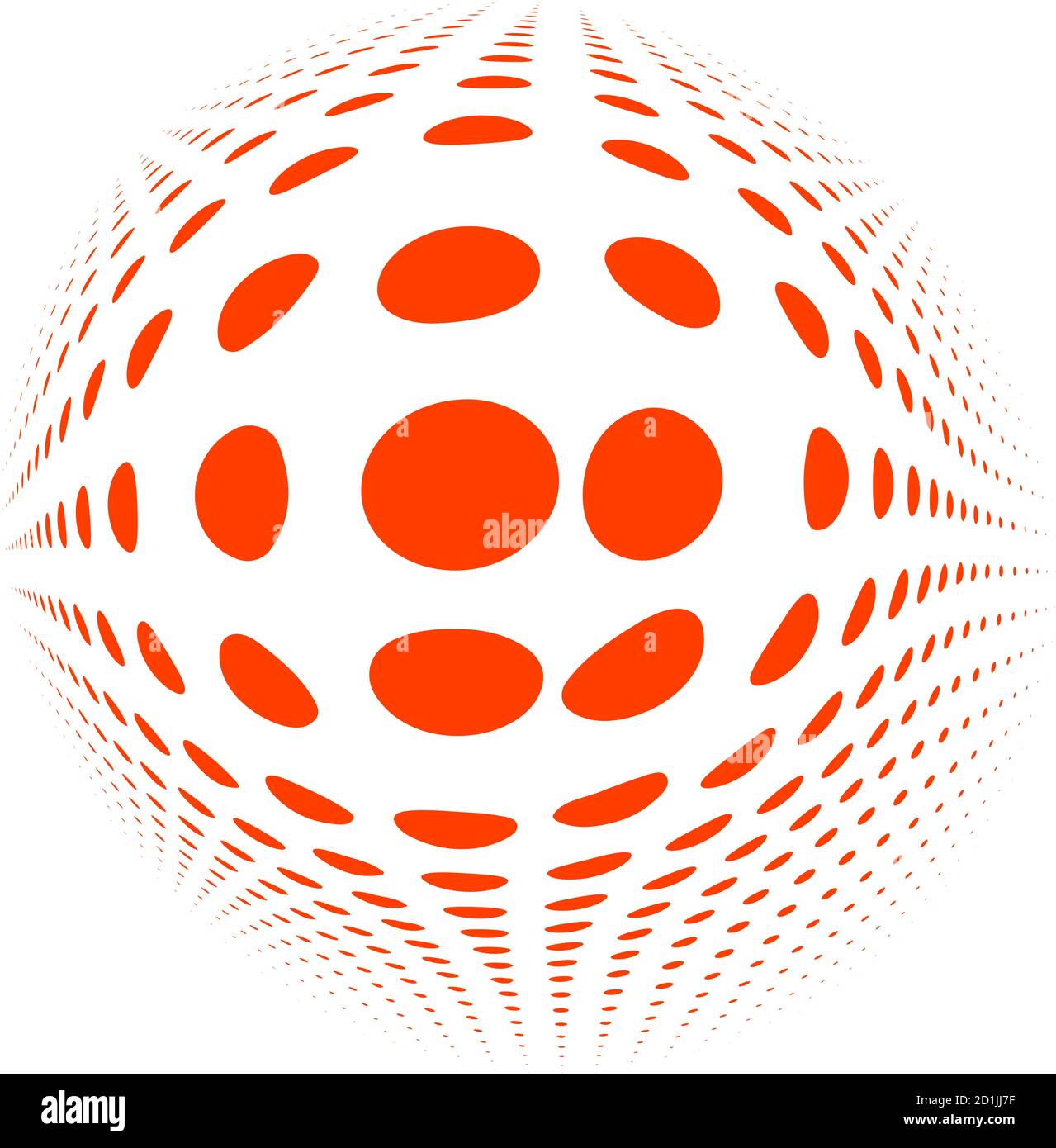 Spherical distortion halftone dots element. Orb, ball deform on bulge ...