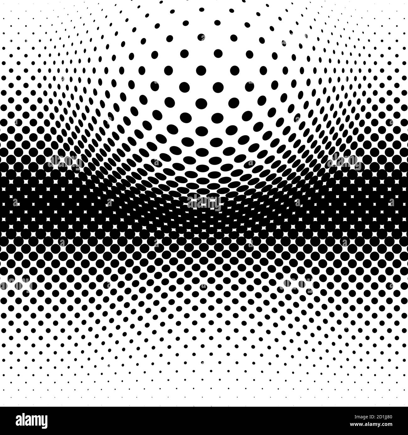 Spherical distortion halftone dots element. Orb, ball deform on bulge ...