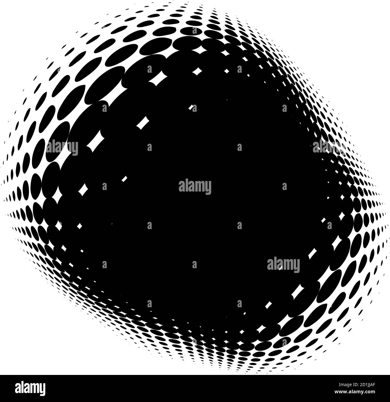 Spherical distortion halftone dots element. Orb, ball deform on bulge ...