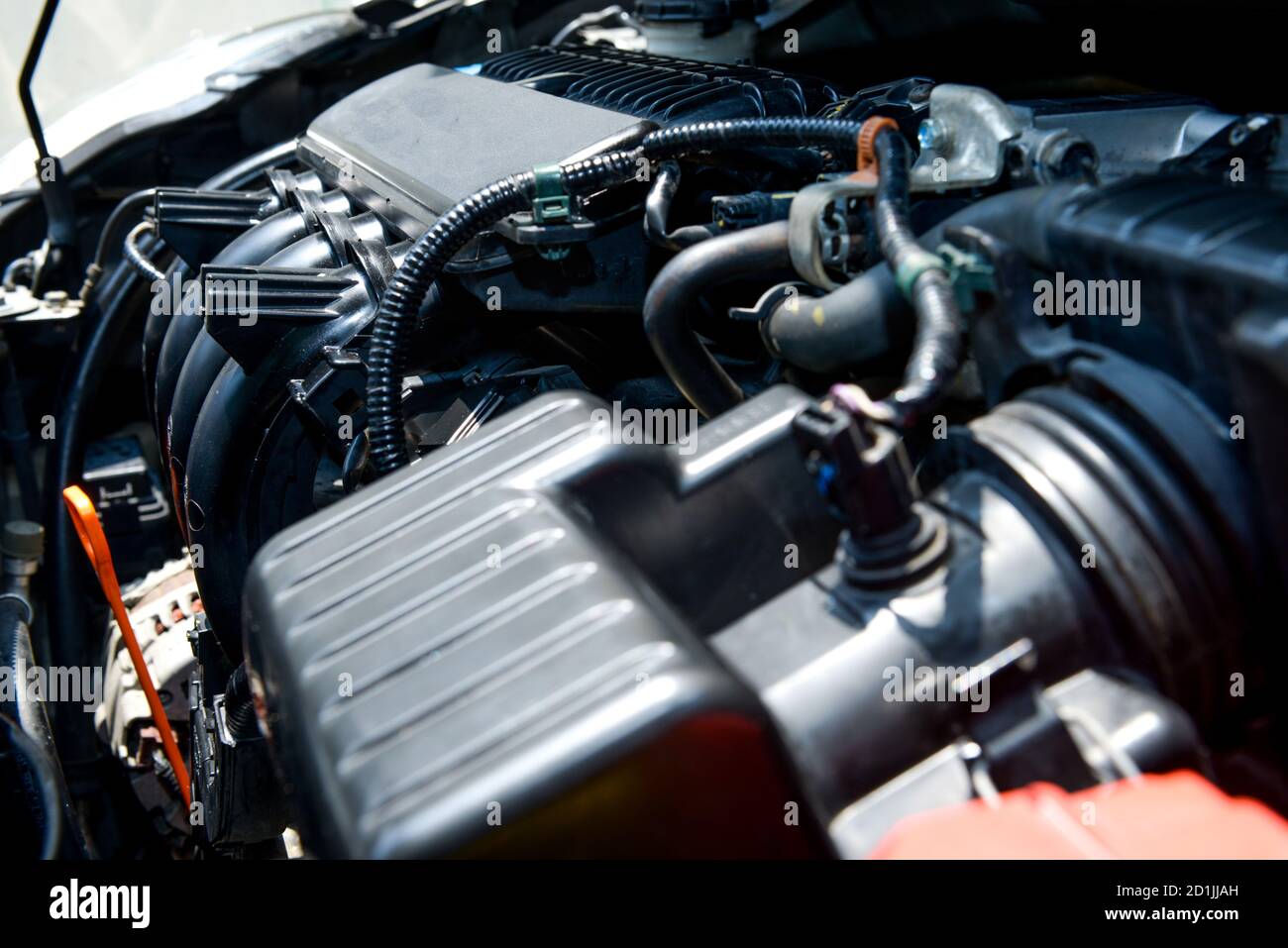 Detail of engine car inside the car hood Stock Photo - Alamy