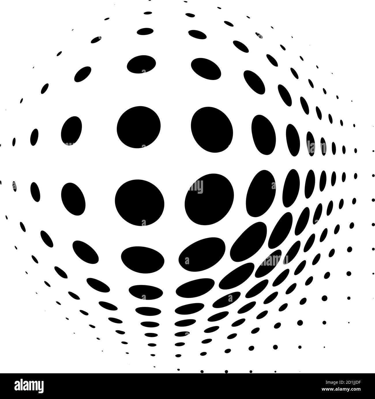 Spherical distortion halftone dots element. Orb, ball deform on bulge ...