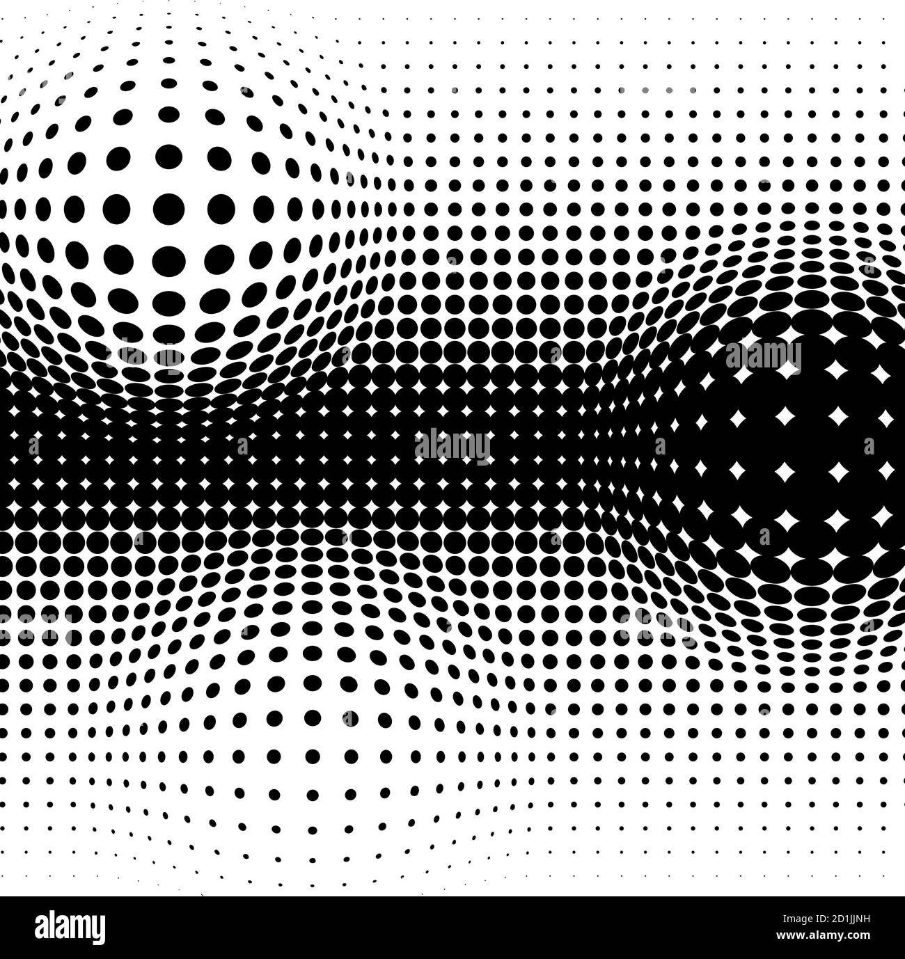 Spherical distortion halftone dots element. Orb, ball deform on bulge ...