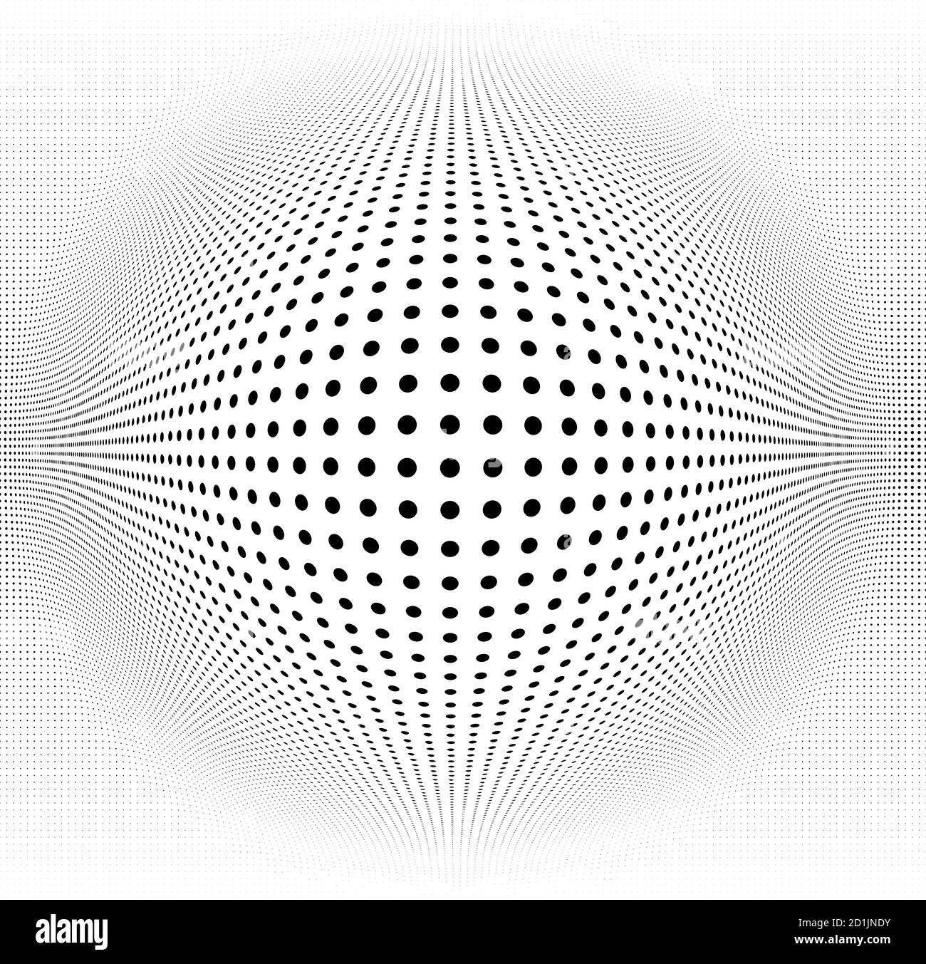 Spherical distortion halftone dots element. Orb, ball deform on bulge ...