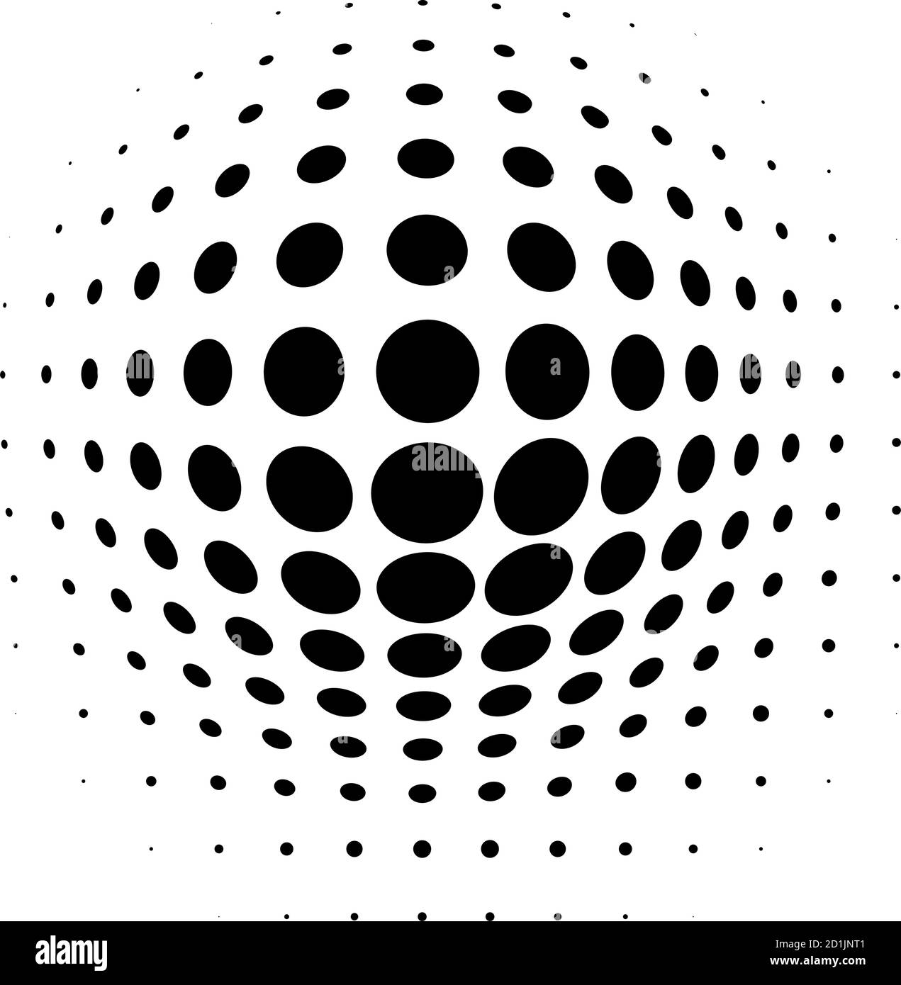 Spherical distortion halftone dots element. Orb, ball deform on bulge ...