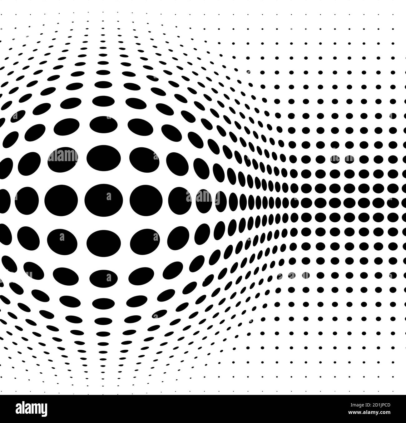 Spherical distortion halftone dots element. Orb, ball deform on bulge ...