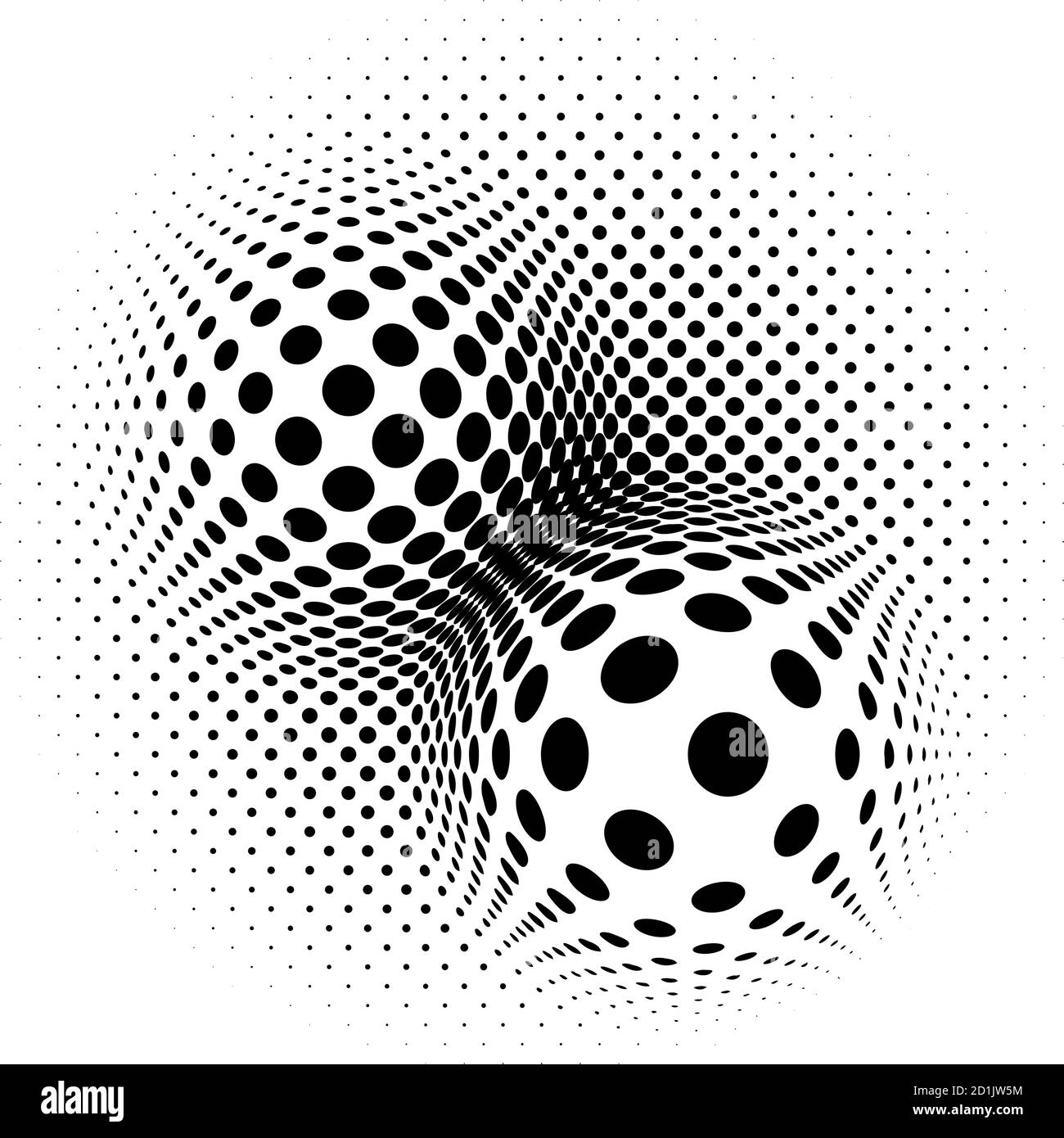 Spherical distortion halftone dots element. Orb, ball deform on bulge ...
