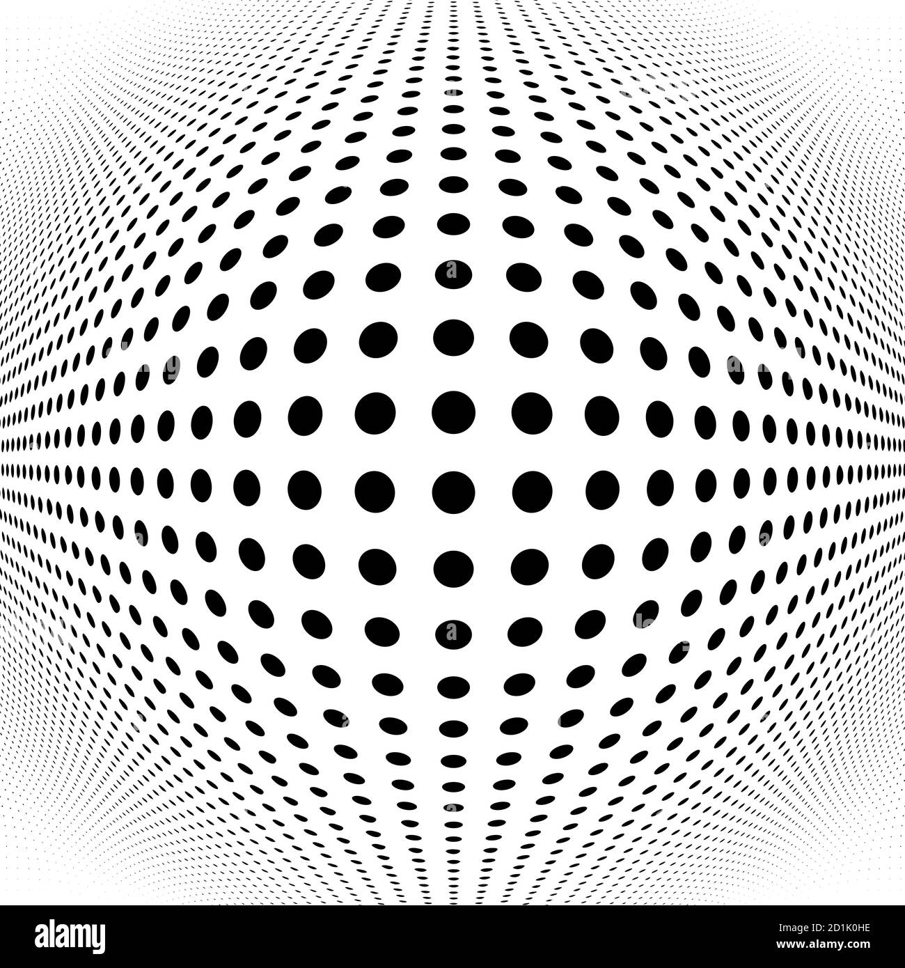 Spherical distortion halftone dots element. Orb, ball deform on bulge ...