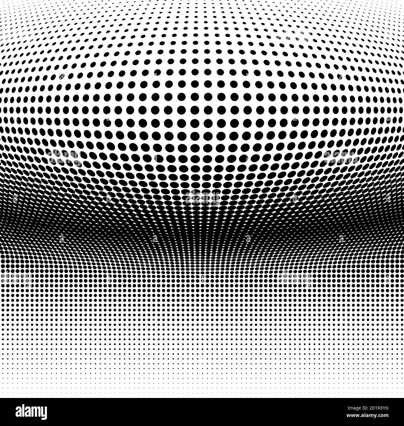 Spherical distortion halftone dots element. Orb, ball deform on bulge ...
