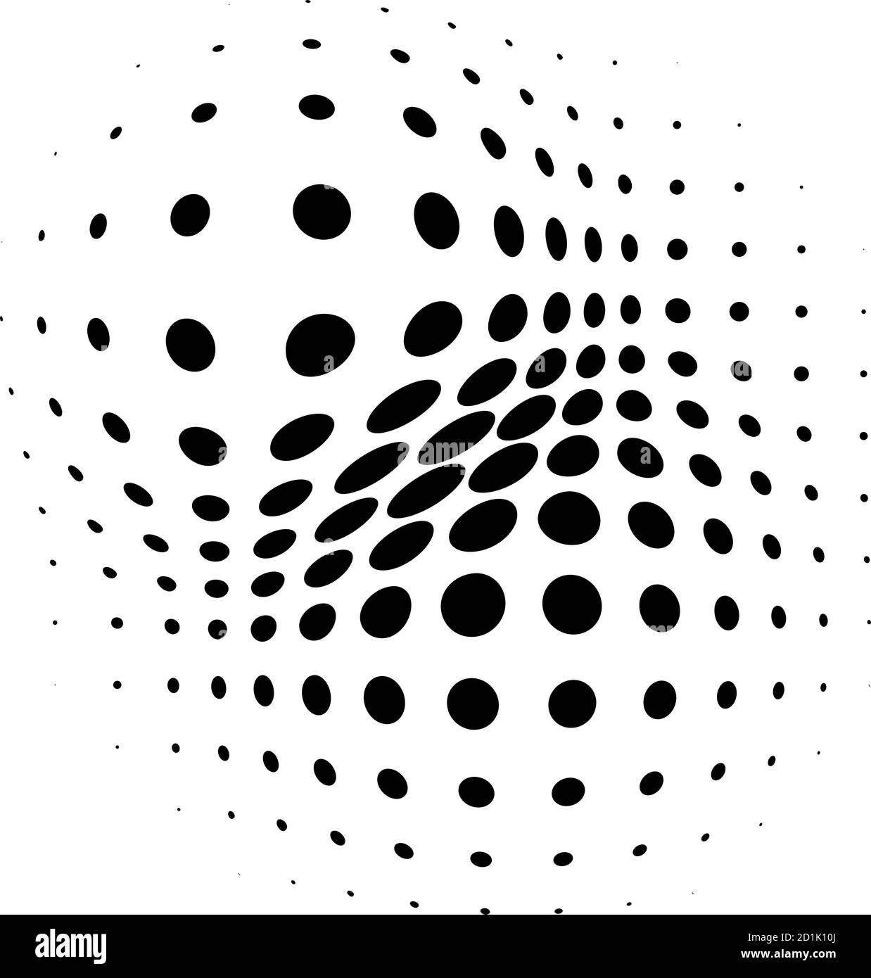 Spherical distortion halftone dots element. Orb, ball deform on bulge ...
