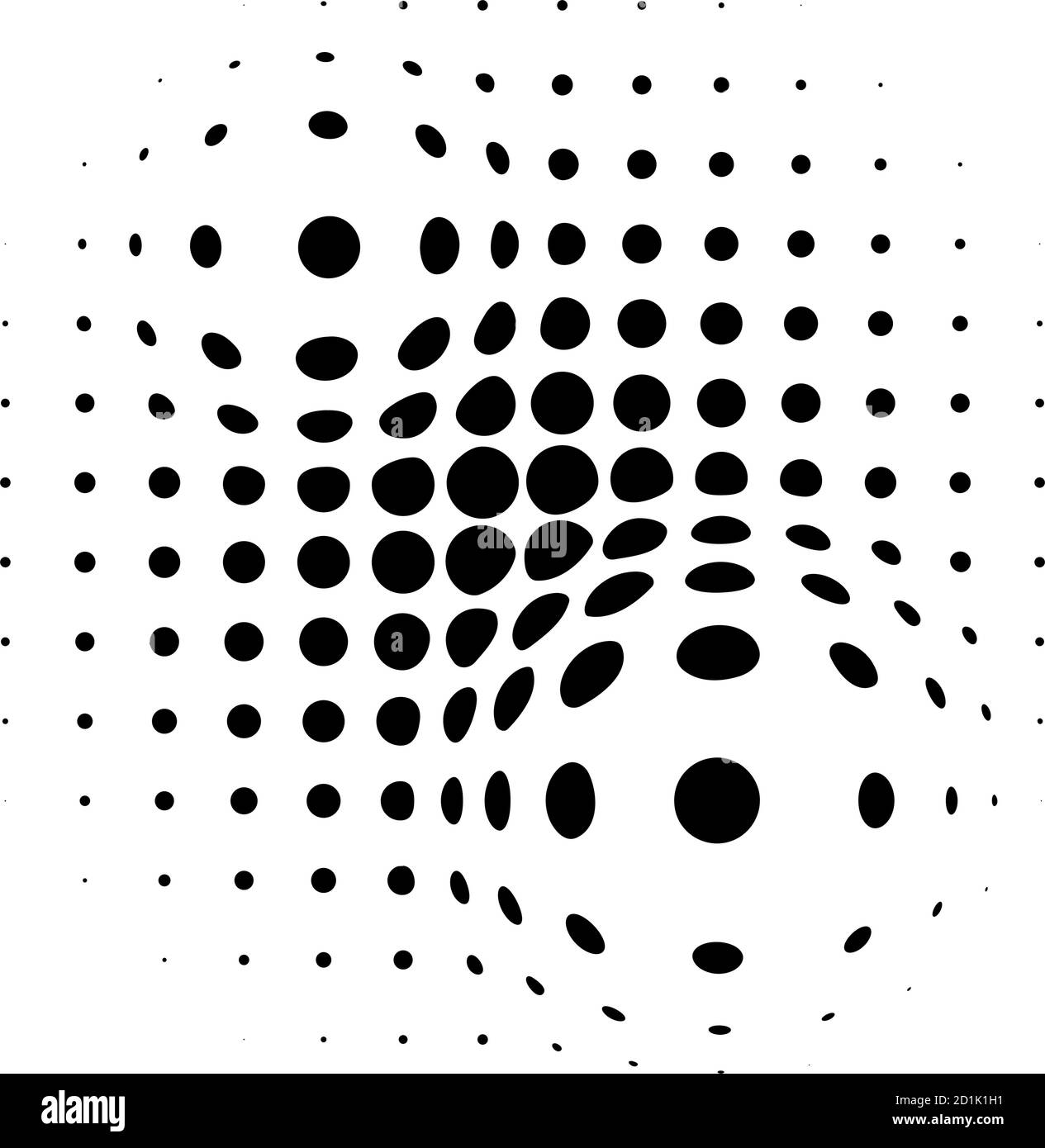 Spherical distortion halftone dots element. Orb, ball deform on bulge ...