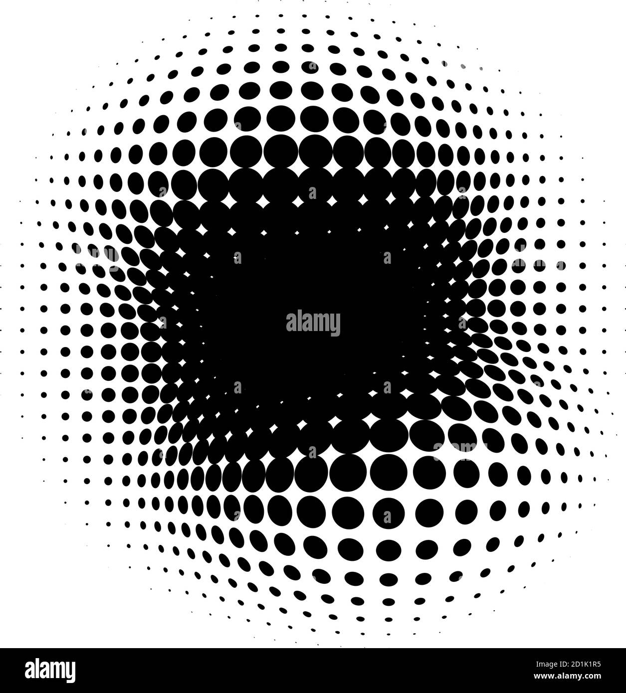 Spherical distortion halftone dots element. Orb, ball deform on bulge ...