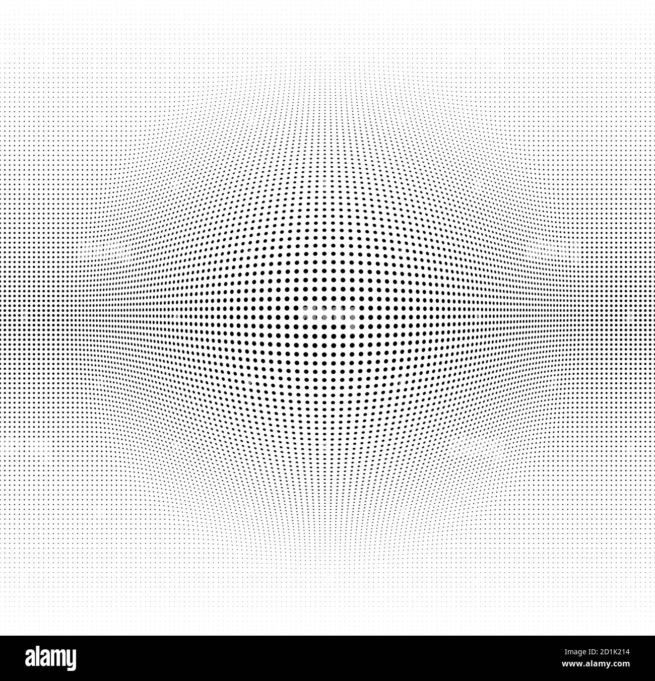 Spherical distortion halftone dots element. Orb, ball deform on bulge ...