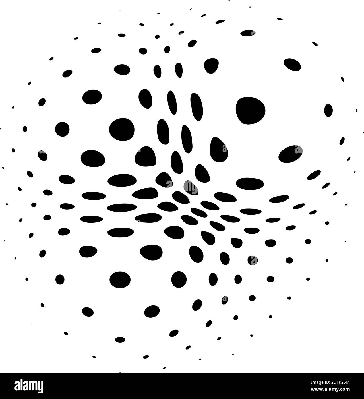 Spherical distortion halftone dots element. Orb, ball deform on bulge ...