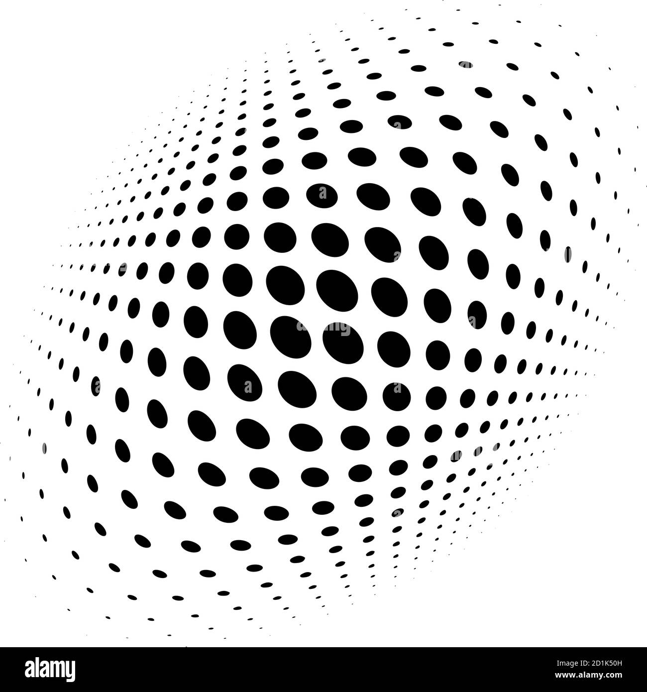 Spherical distortion halftone dots element. Orb, ball deform on bulge ...