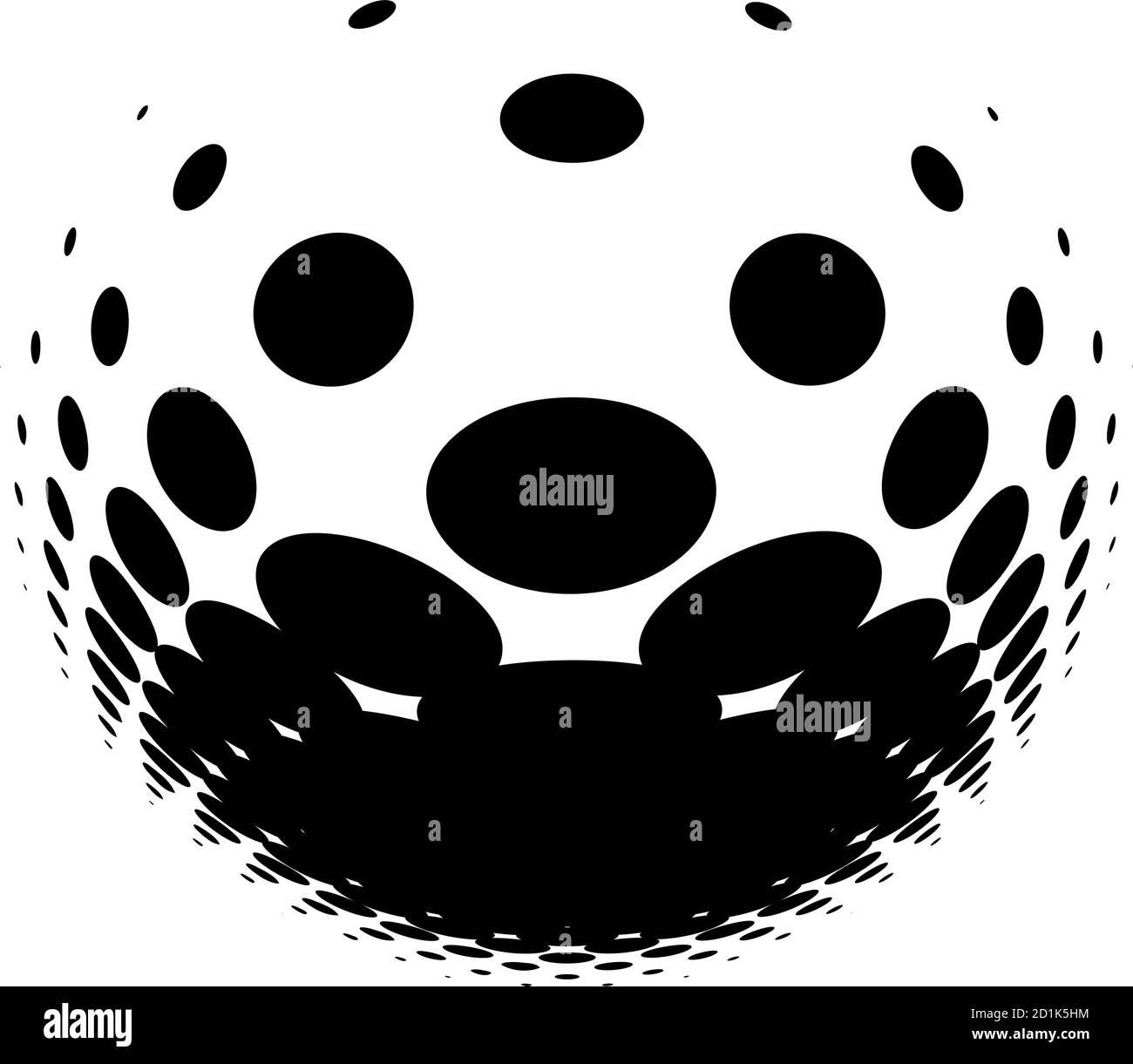 Spherical distortion halftone dots element. Orb, ball deform on bulge ...